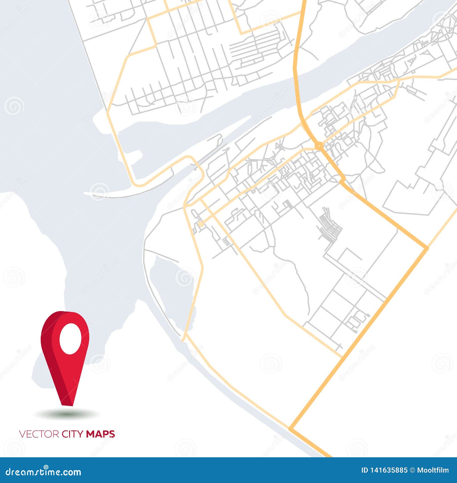 Vector Abstract City Map with Red Pointer Stock Vector - Illustration ...