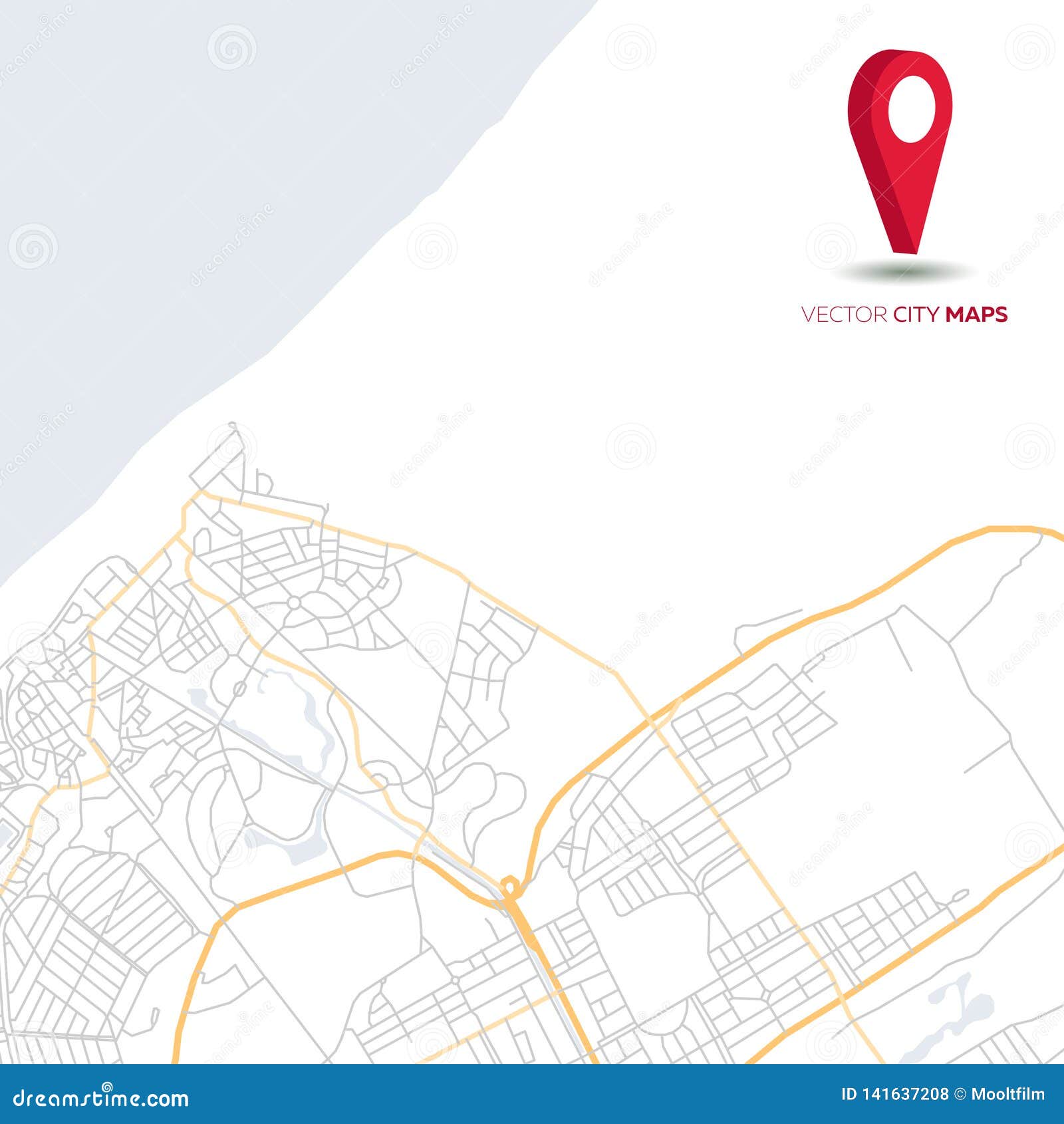 Vector Abstract City Map with Red Pointer Stock Vector - Illustration ...