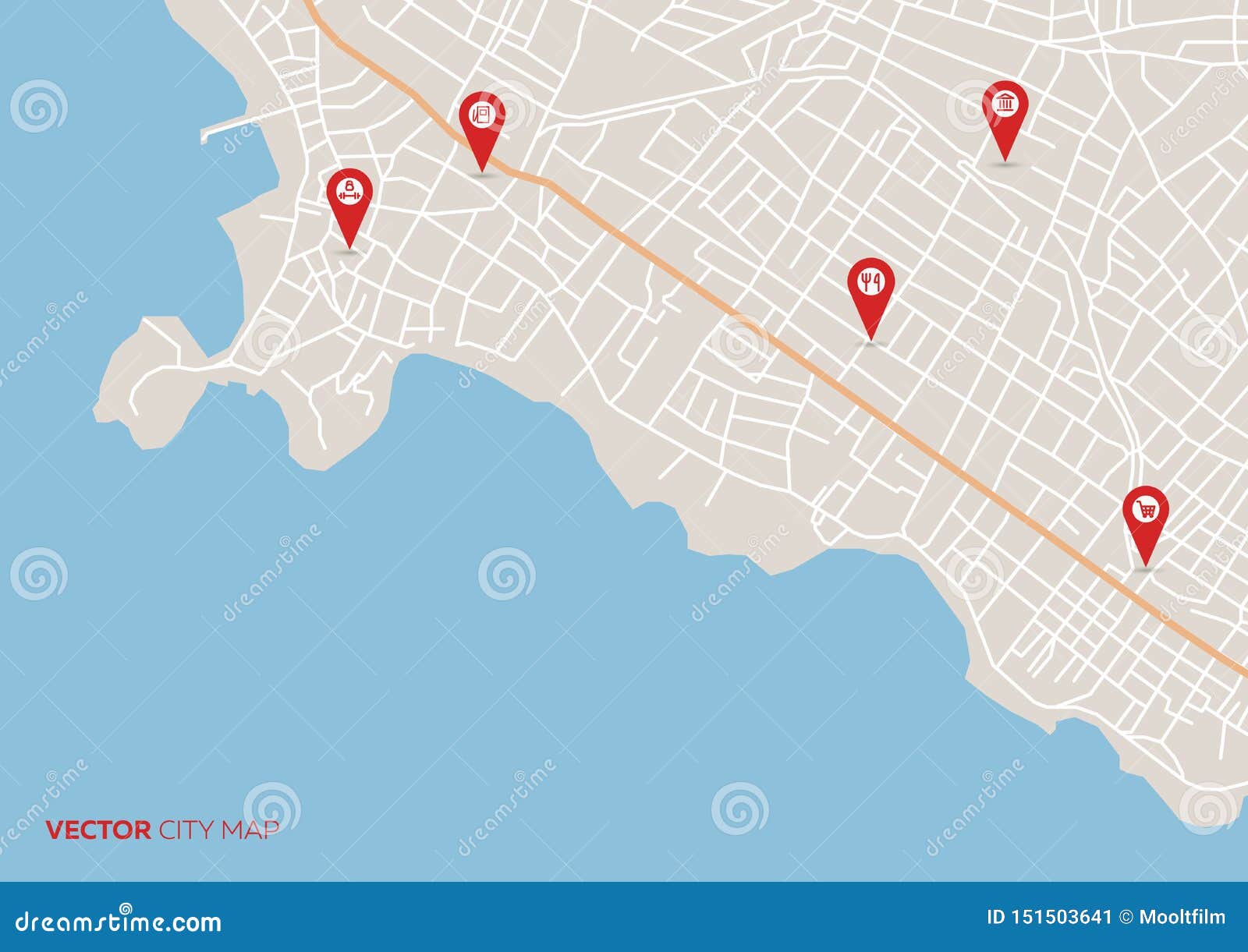 Vector Abstract City Map with Small Pointers Stock Vector ...