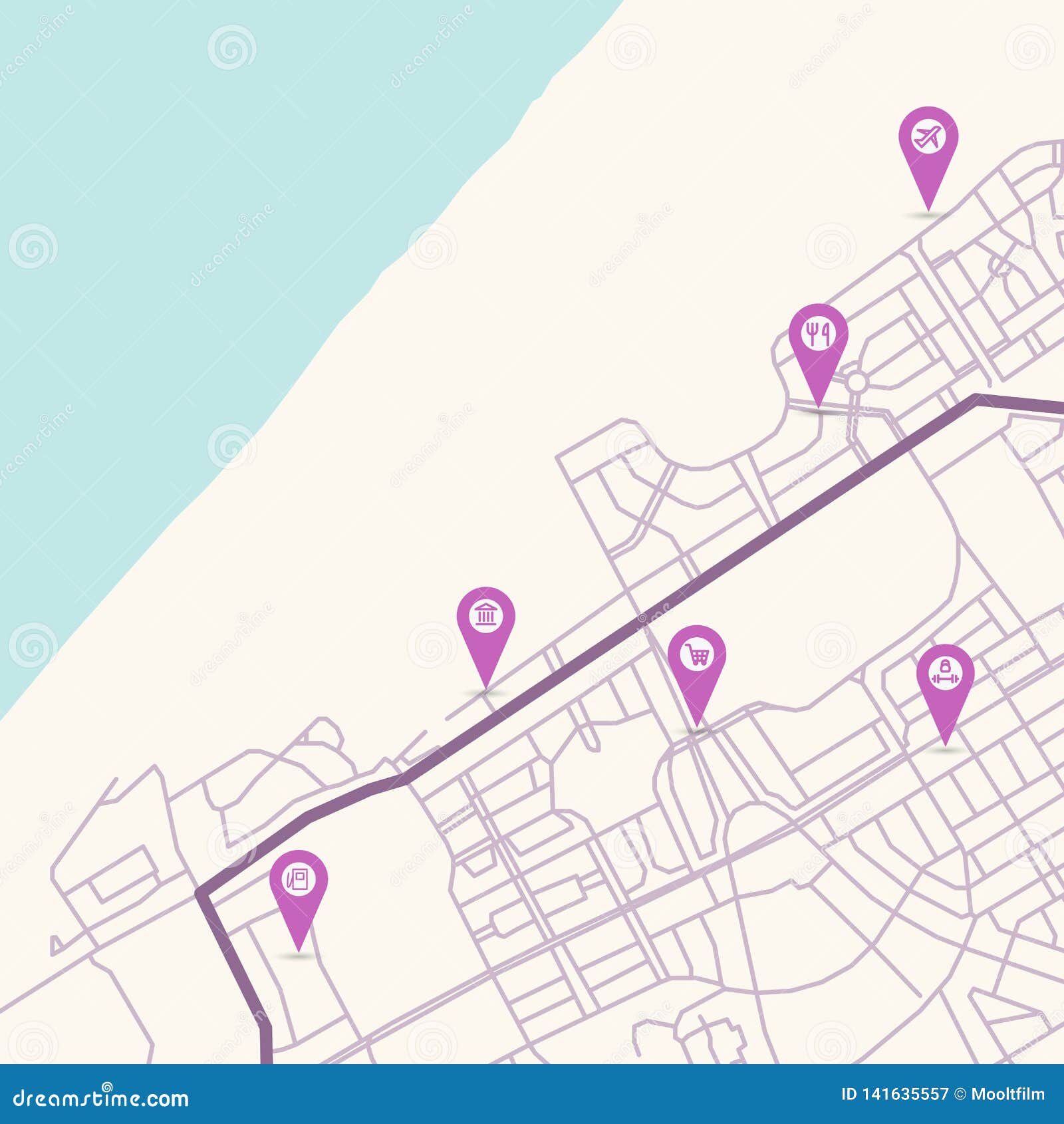 Vector Abstract City Map with Small Pointers Stock Vector ...