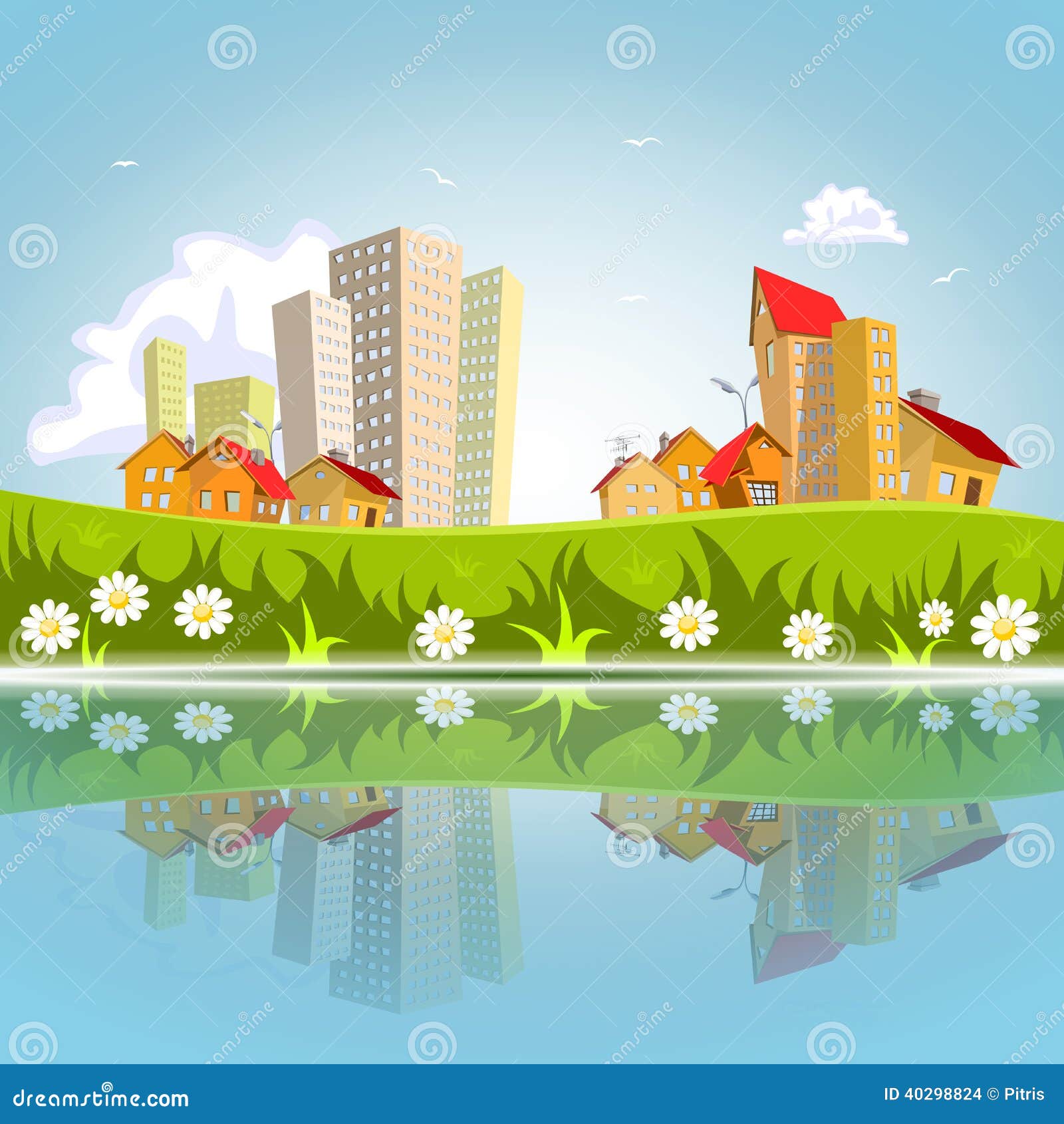 Vector Abstract City Reflected on the Water Stock Vector - Illustration ...