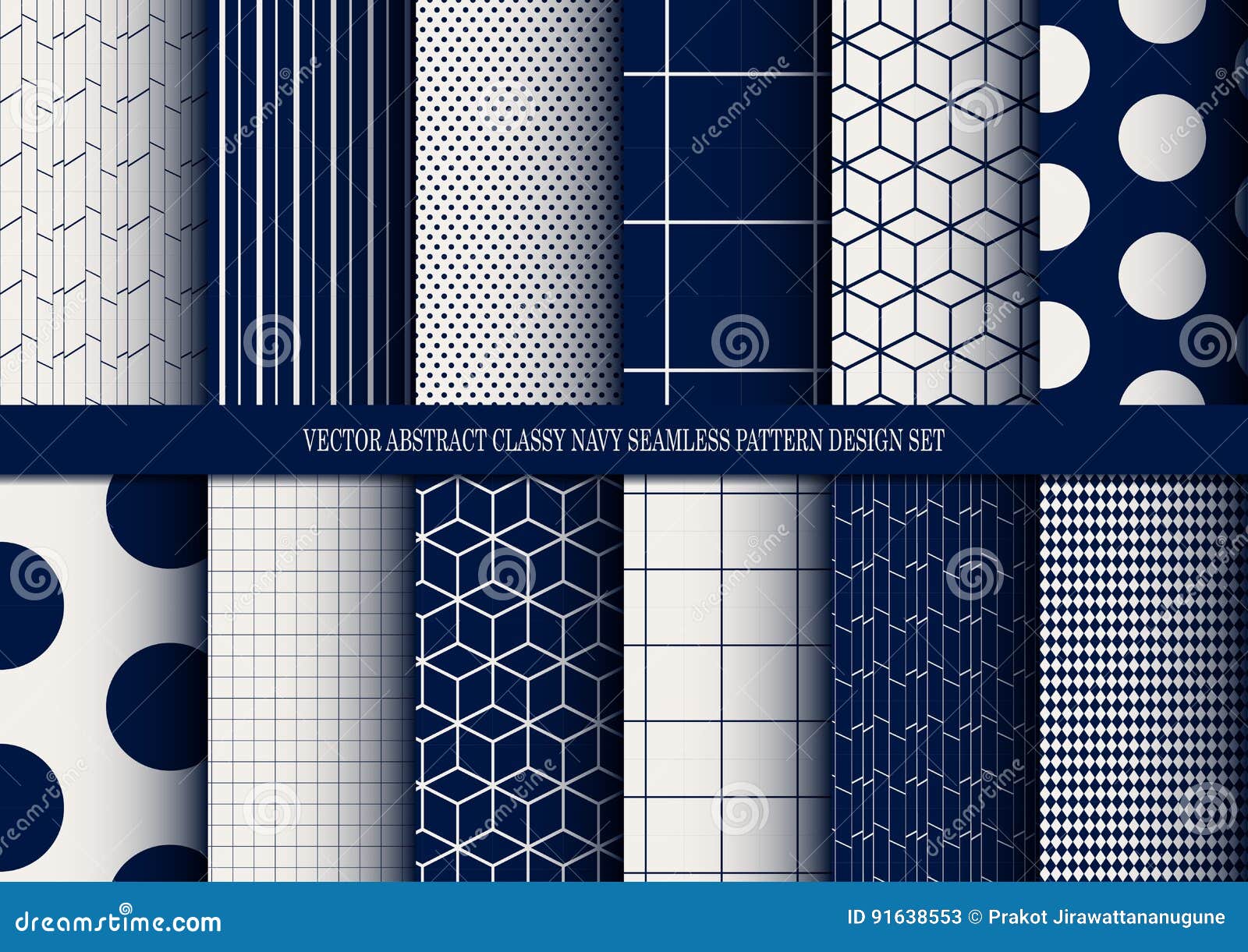 Vector Abstract Classy Navy Seamless Pattern Set Stock Vector ...