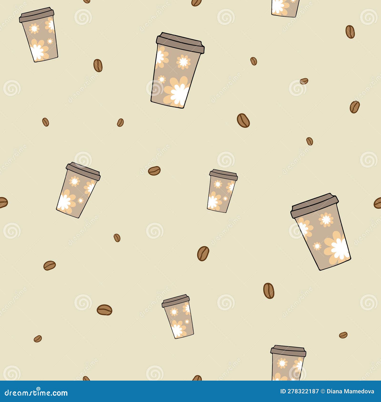 Vector Abstract Coffee Cups and Beans Repeating Pattern Background ...