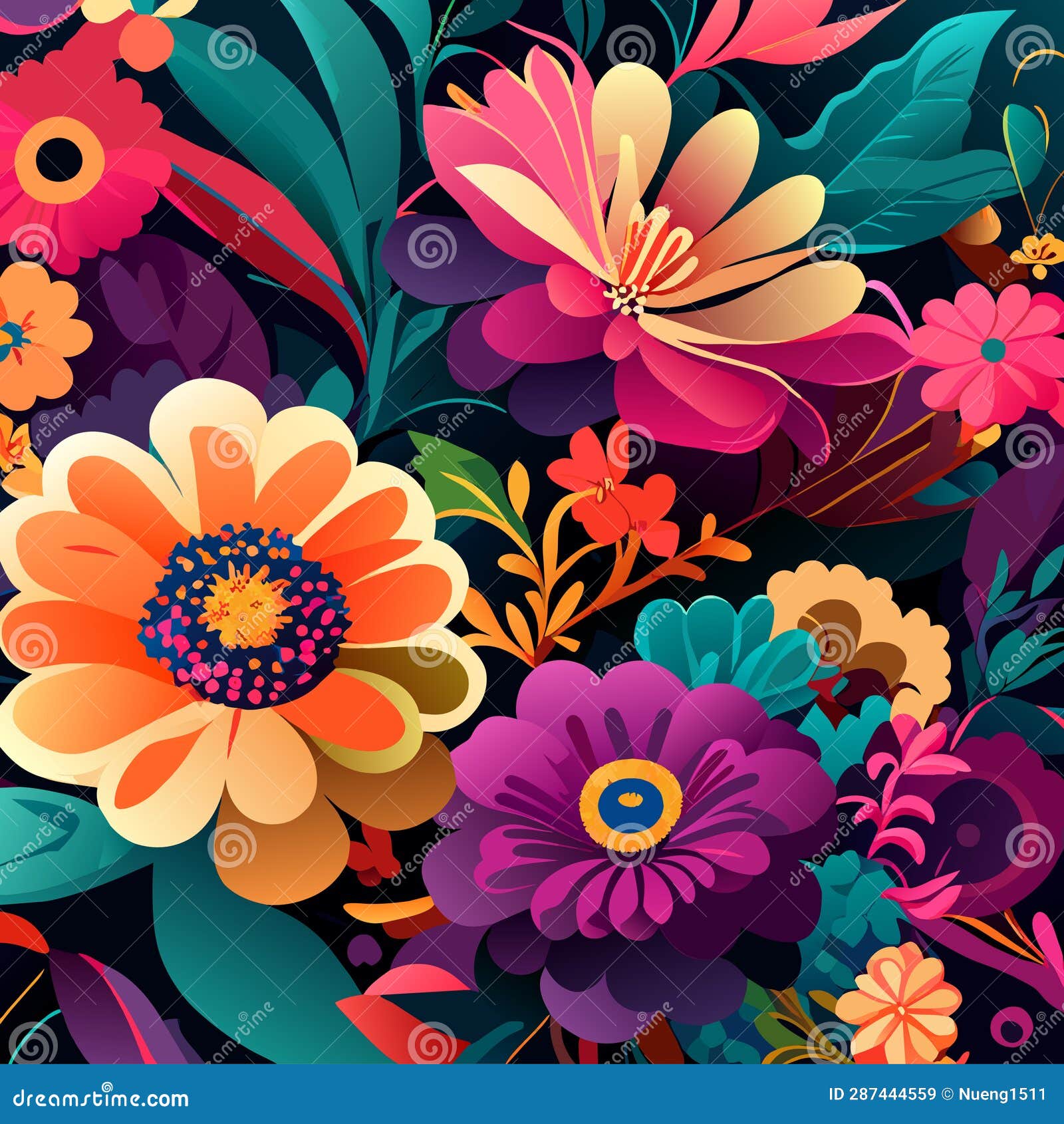 Abstract Colorful Floral Flower Patterns Design Background Illustration ...