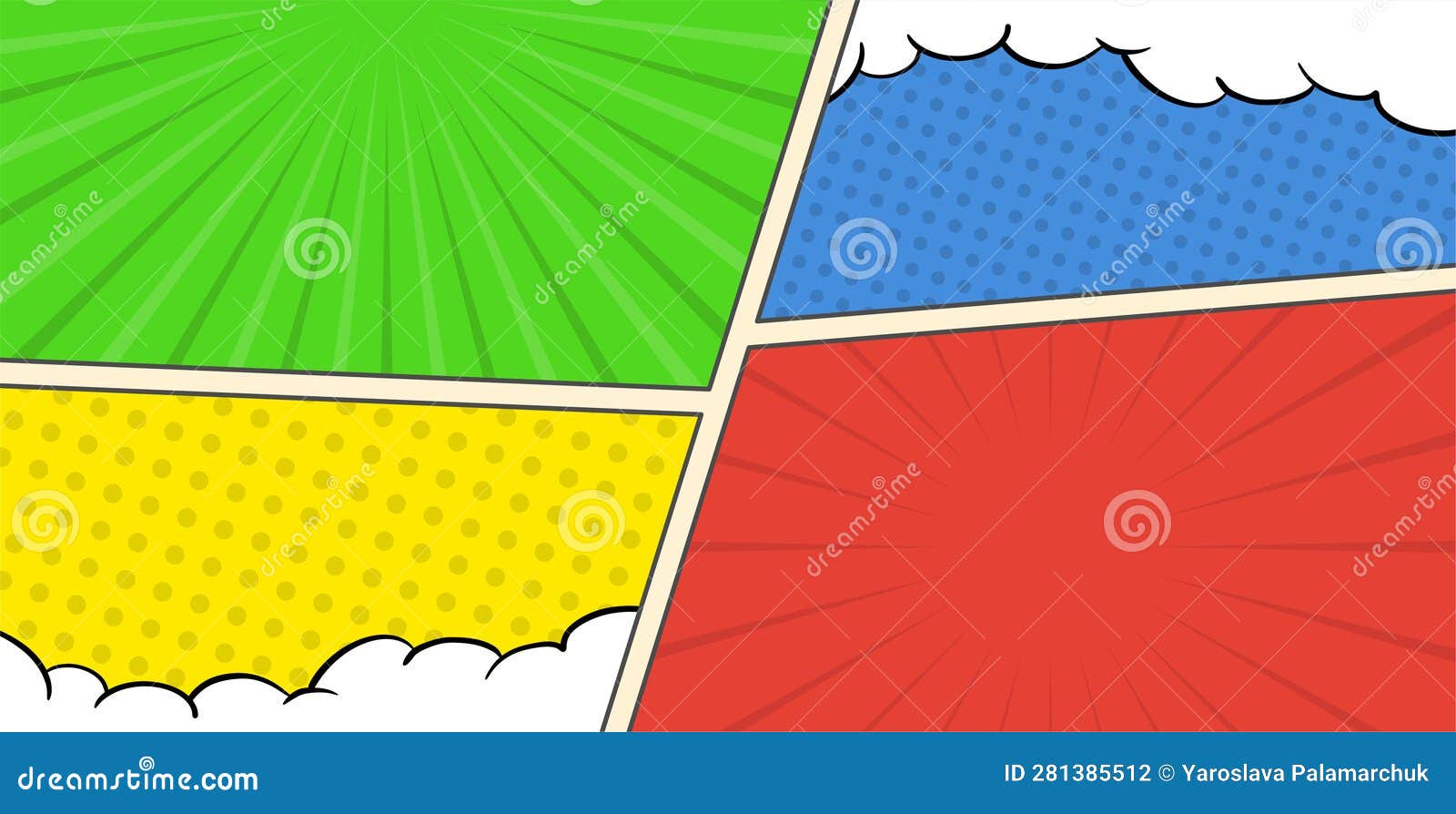 Vector Abstract Comic Page, Color Comic Background with Clouds and ...