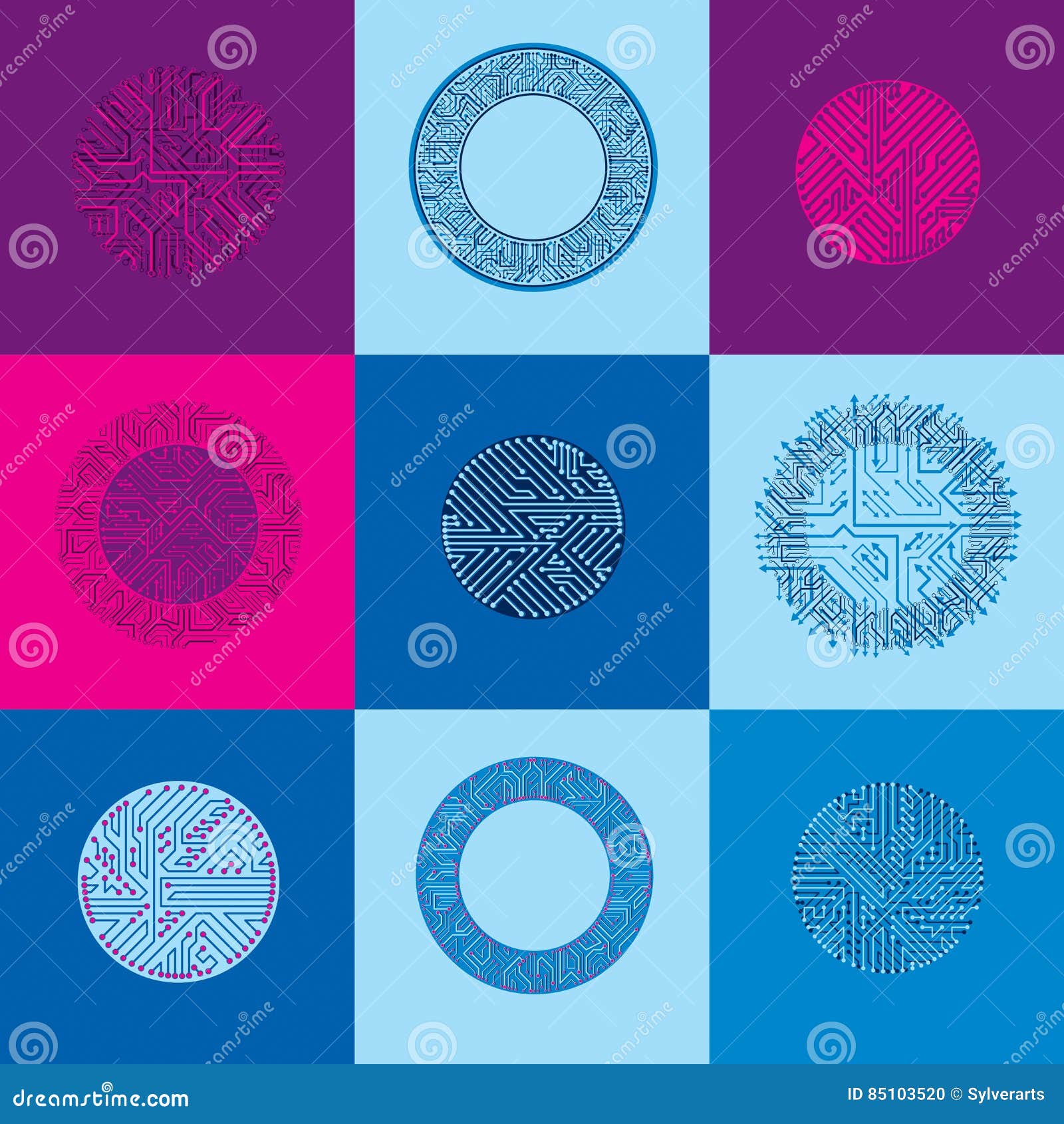Vector Abstract Computer Circuit Boards Collection, Round Techno Stock ...