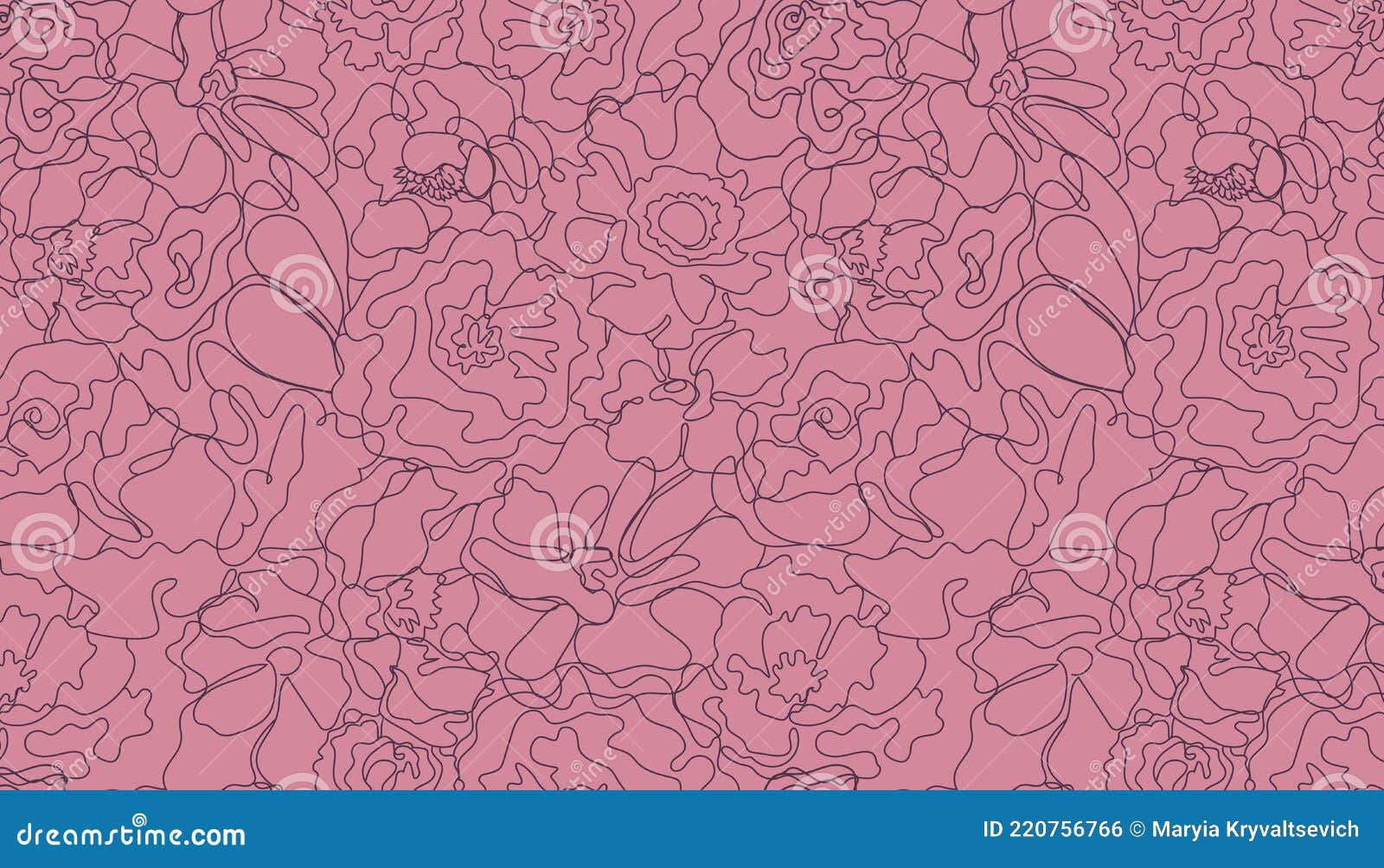 Vector Abstract Continuous Line Seamless Floral Pattern. Hand Drawn ...