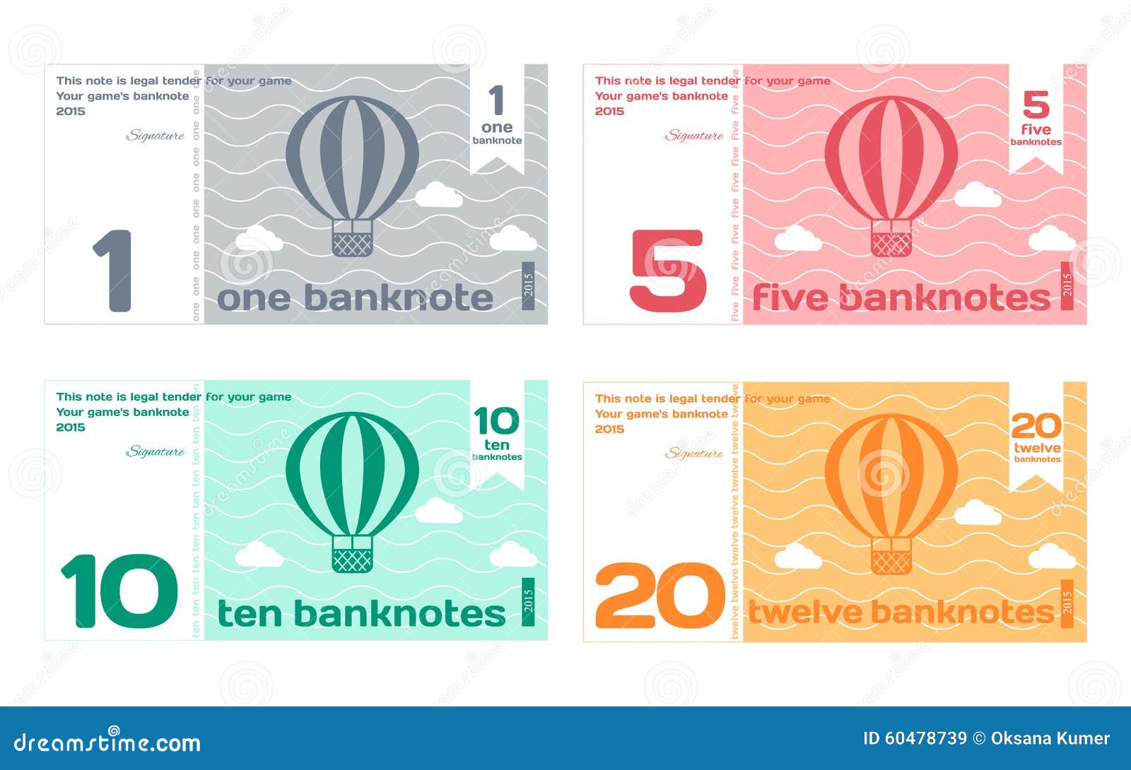 Vector Abstract Cute Color Banknote Templates Set Stock Vector ...