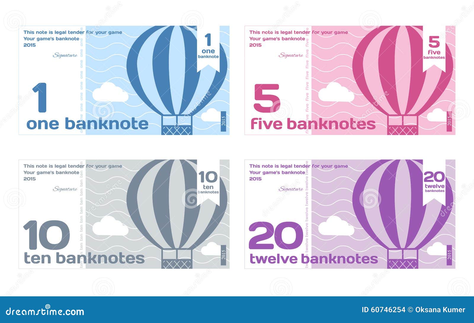 Vector Abstract Cute Color Banknotes Set Stock Vector - Illustration of ...