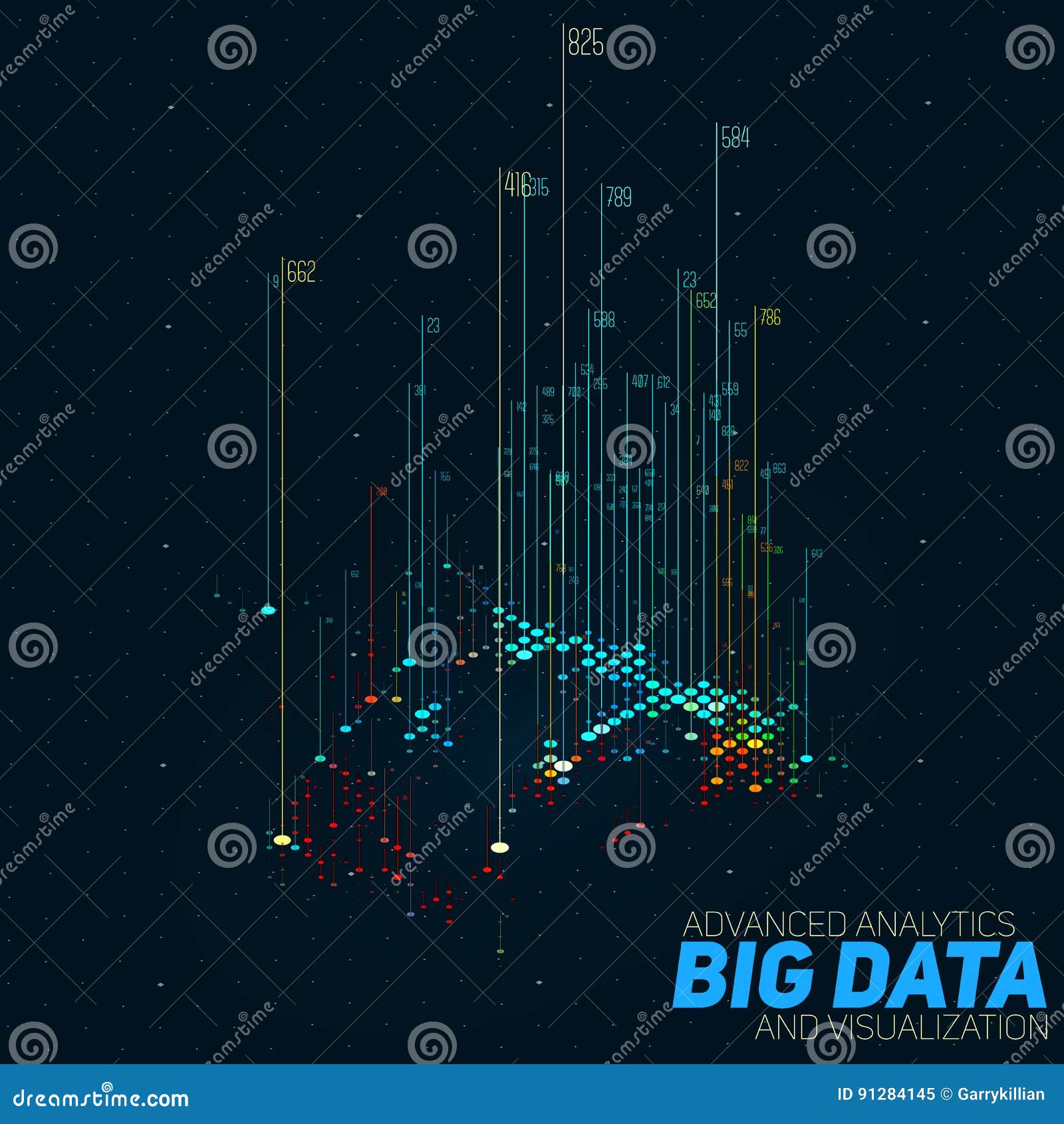 Vector Abstract 3D Big Data Visualization with Bars. Futuristic ...
