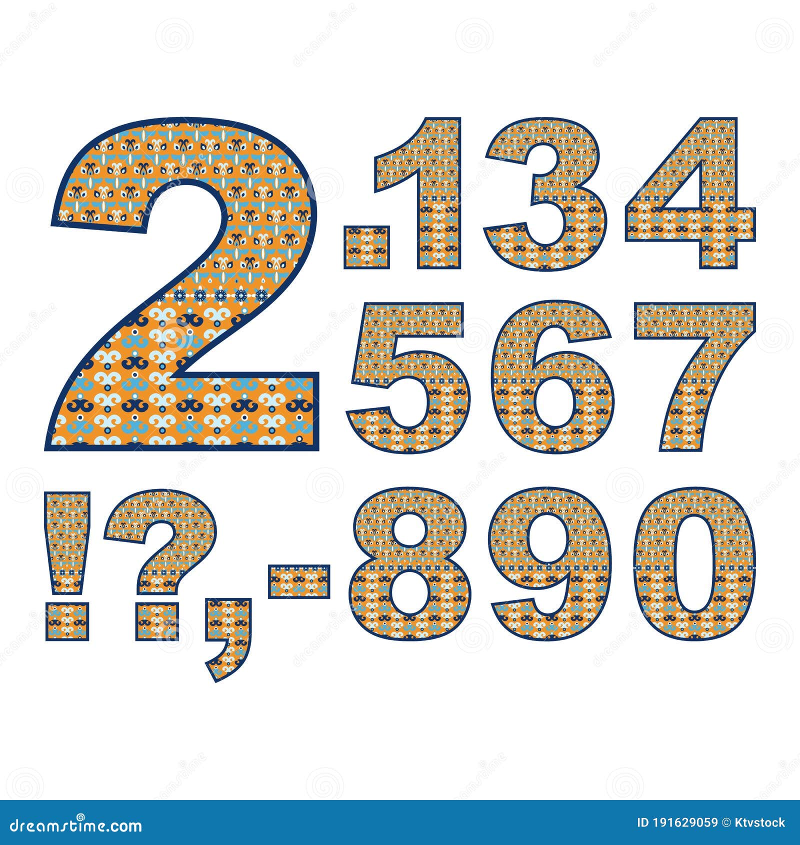 Vector Abstract Digits Set with Ornamental Pattern. Cartoon Signs Stock ...