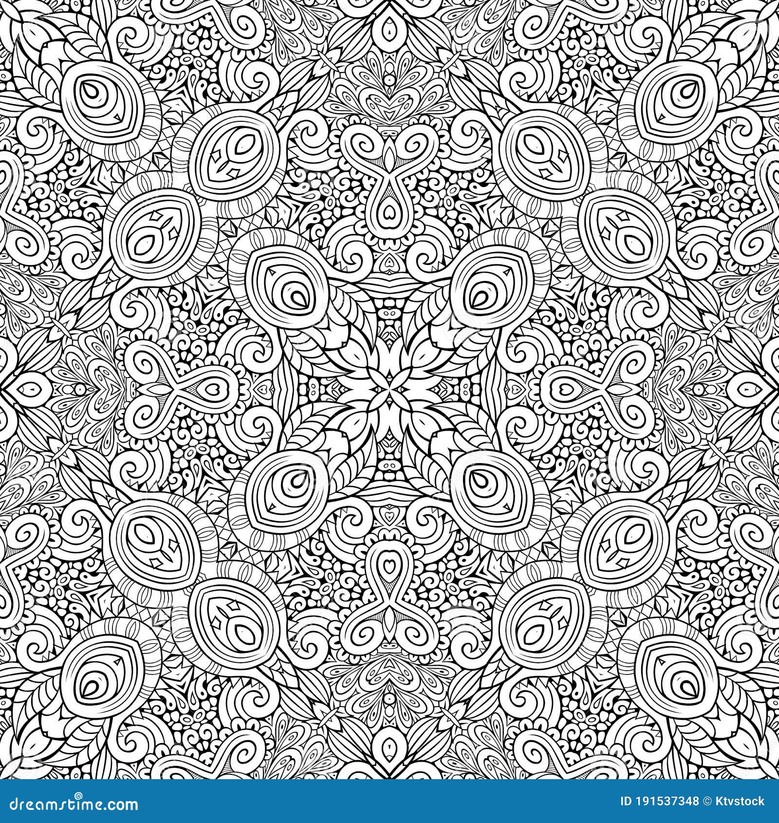 Vector Ethnic Hand Drawn Line Art Seamless Pattern Stock Vector ...
