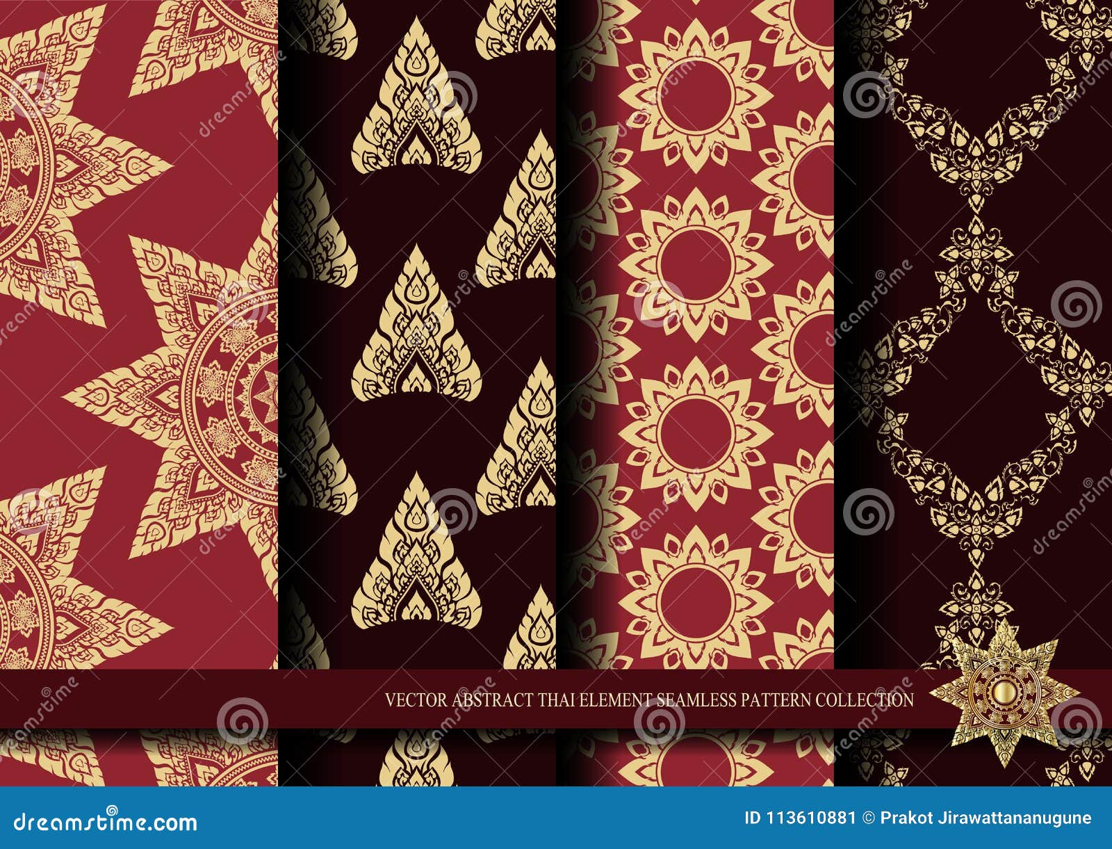 Vector Abstract Exotic Thai Element Seamless Pattern Collection Stock ...