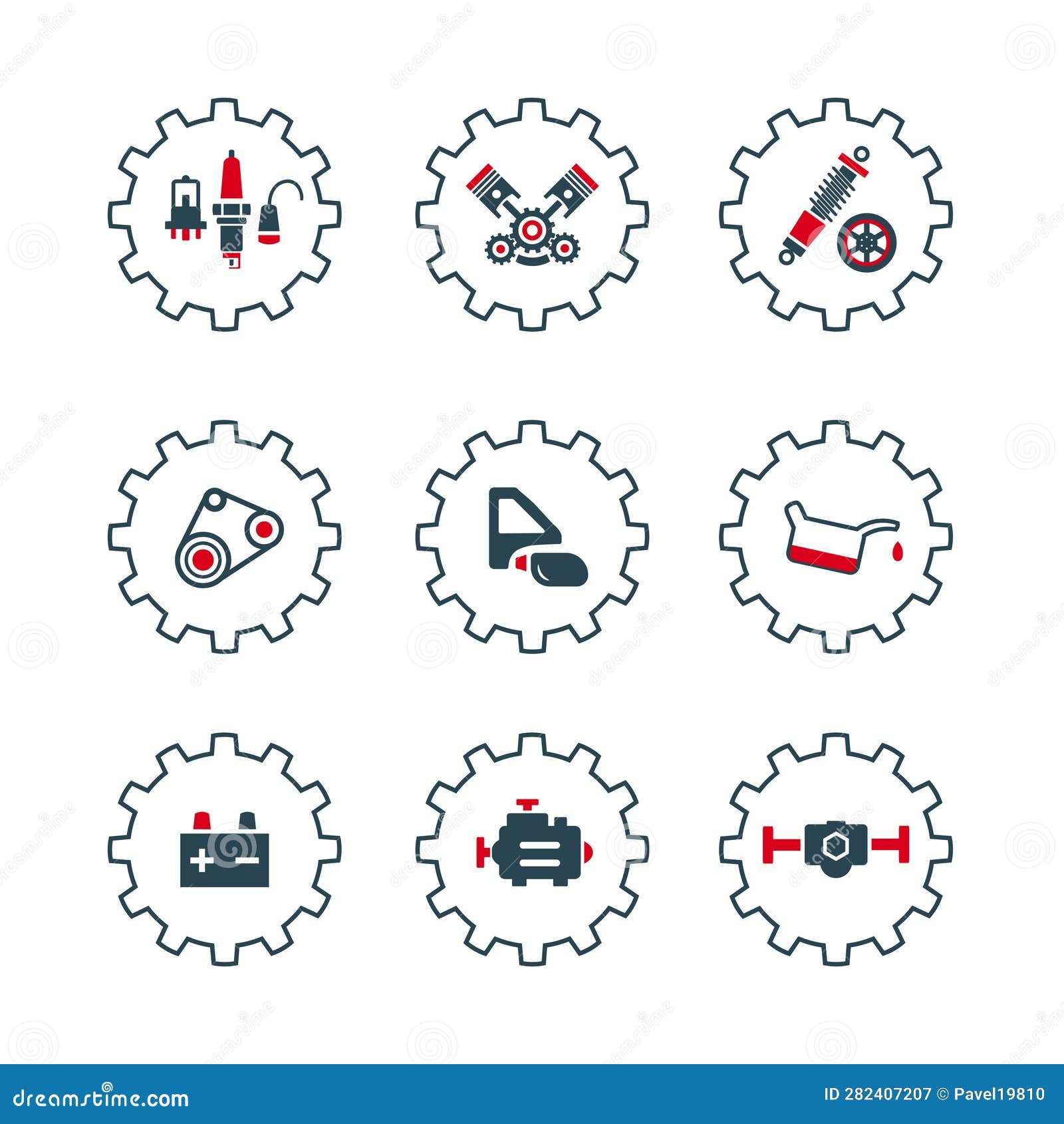 A Set of Vector Icons and Logos with Car Parts. Spare Parts Stock ...