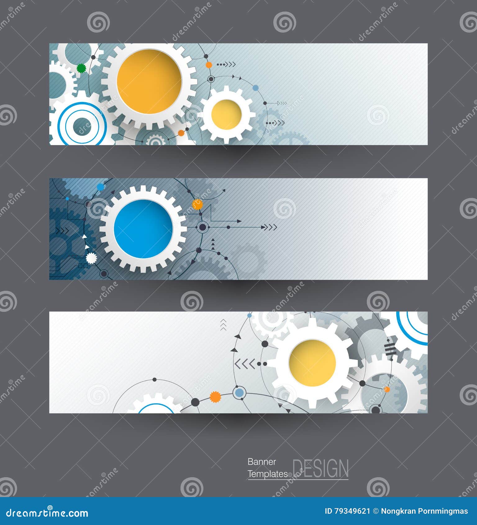 Vector Abstract Gear Wheel and Circuit Board, Banners Set. Stock Vector ...