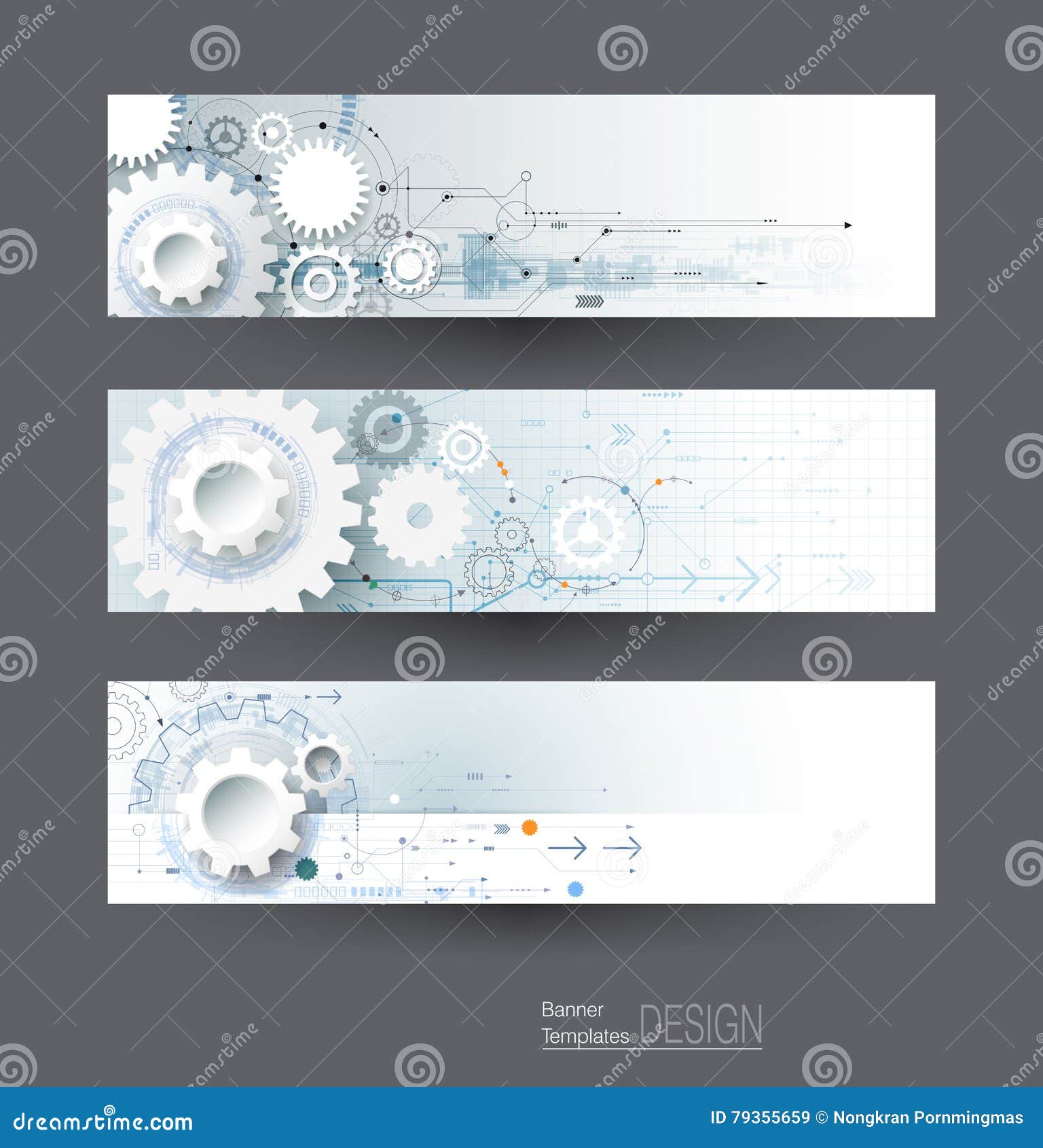 Vector Abstract Gear Wheel and Circuit Board, Banners Set Stock Vector ...