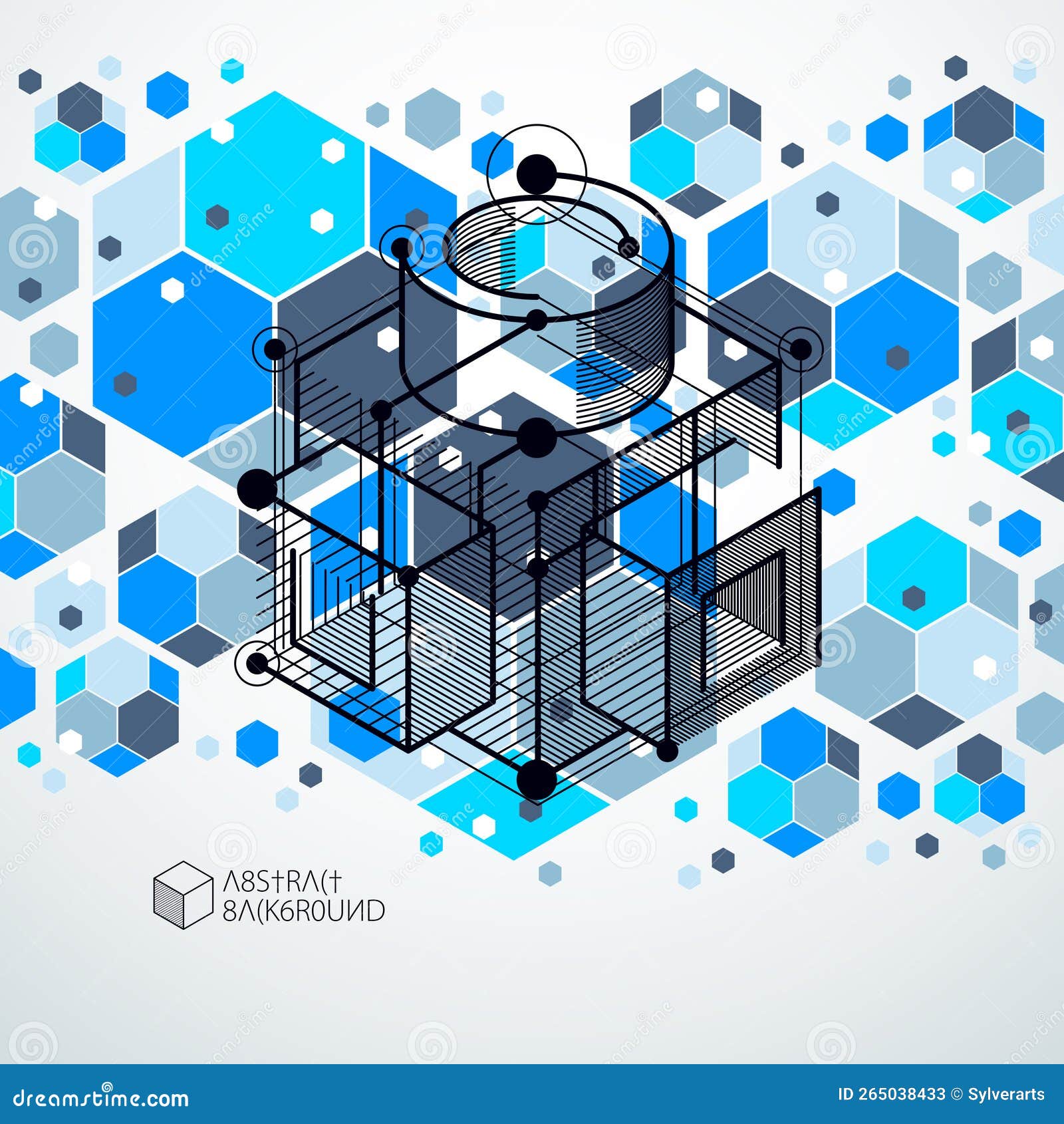 Vector of Abstract Geometric 3D Cube Pattern and Blue Background ...