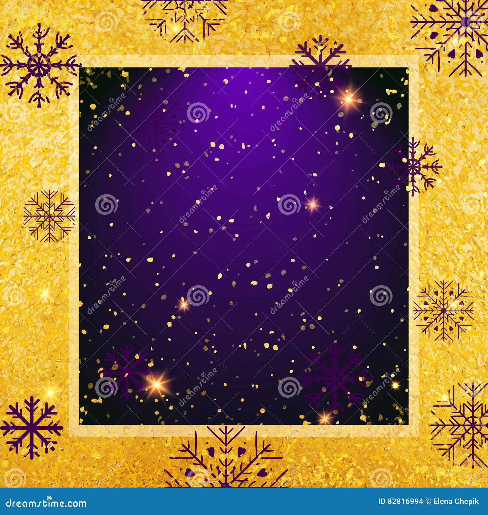 Vector Abstract Glamour Background. Violet Frame on Shiny Golden ...