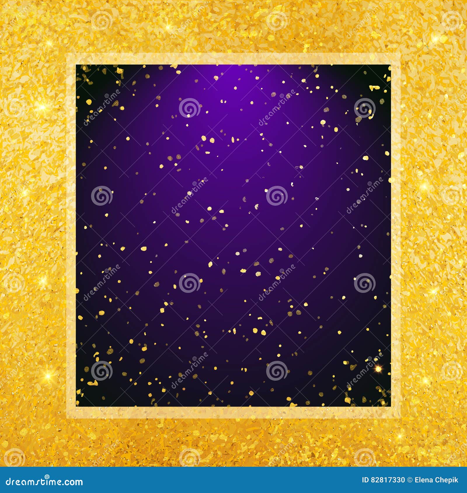 Vector Abstract Glamour Background. Violet Frame on Shiny Golden ...