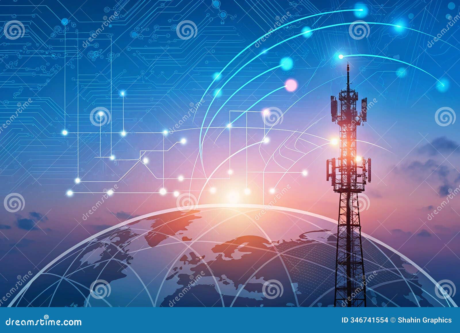 Vector Abstract Global Future Technology, Electric Telecom Background ...