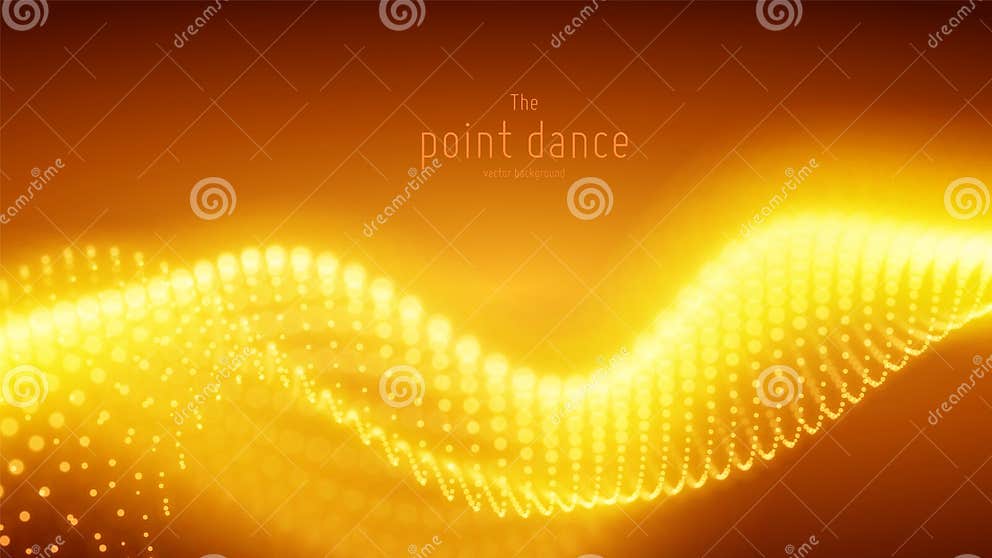 Vector Abstract Golden Particle Wave, Points Array, Shallow Depth of Field. Futuristic ...