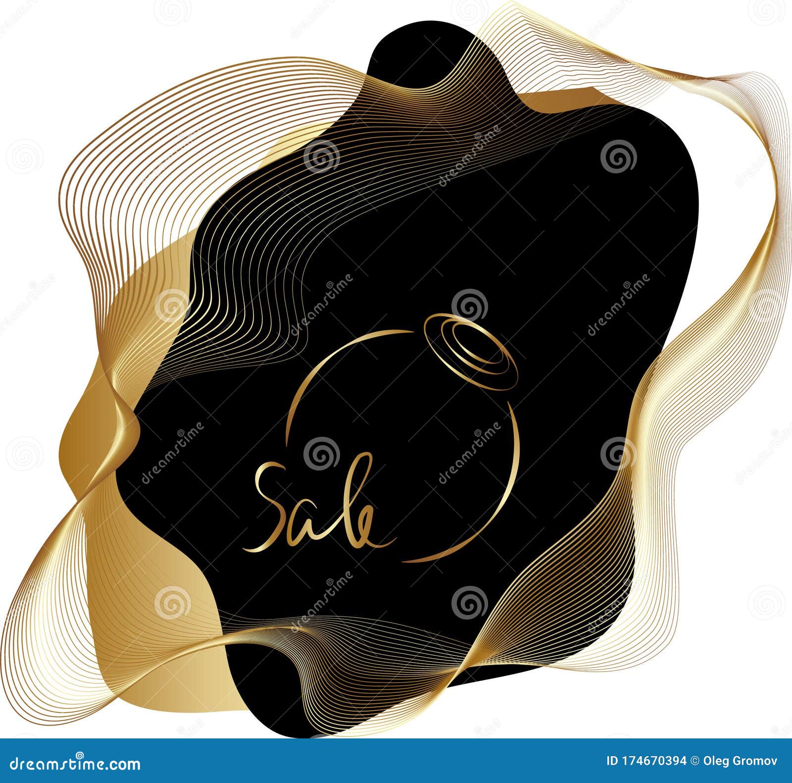 Vector Abstract Graphics Composition of Lines and Waves, Gold on Black ...