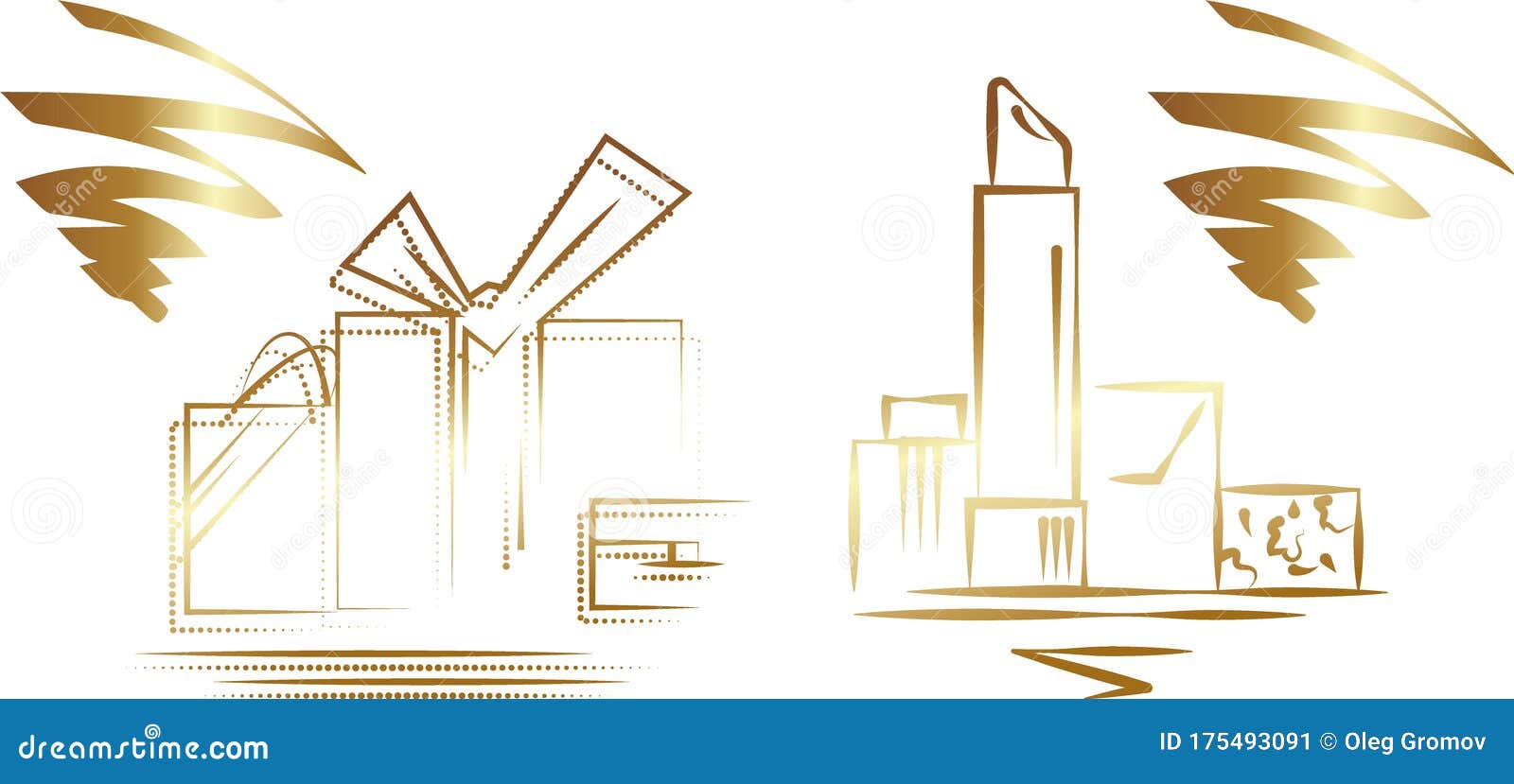 Vector Abstract Graphics of Gold Lines and Shapes on White Background ...