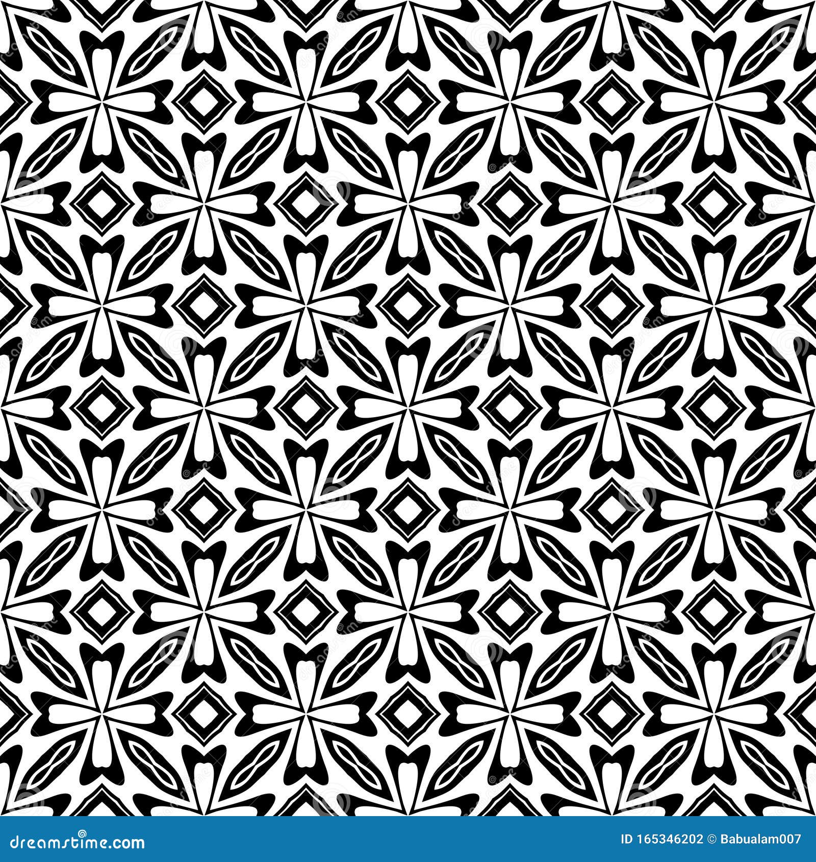 Black and White Vector Abstract Seamless Pattern with Grid, Diamond ...