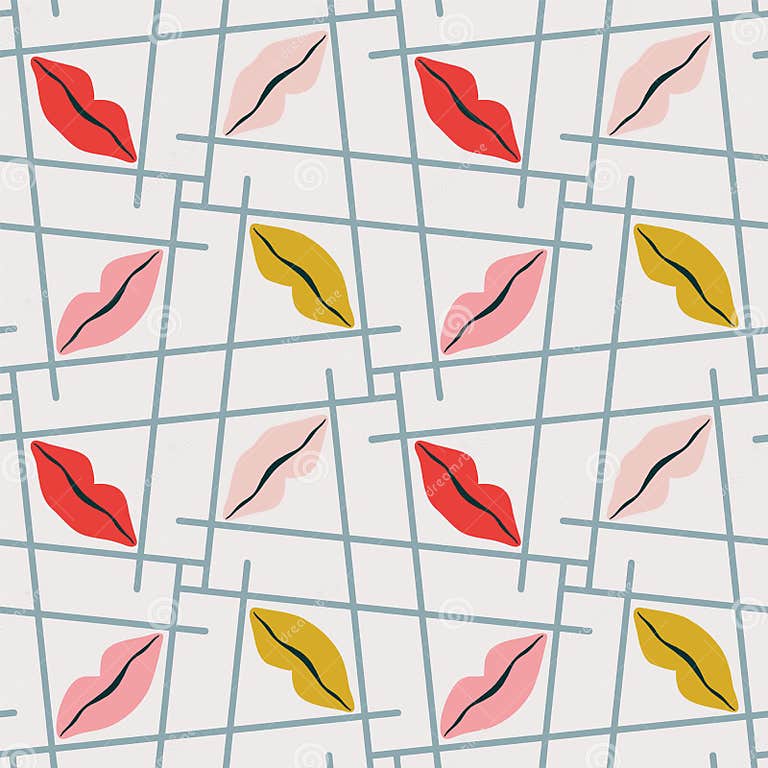 Vector Abstract Grid Texture with Stylized Leaves Seamless Pattern ...