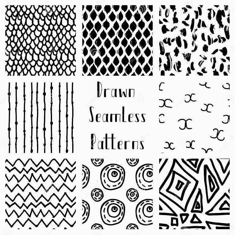 Vector Abstract Hand Drawn Black Seamless Patterns Stock Vector ...