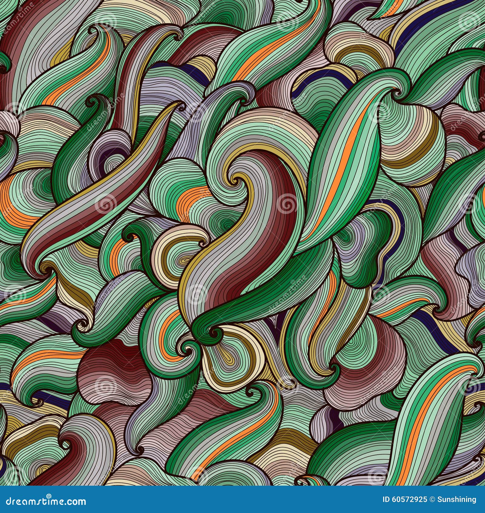 Vector Abstract Hand-drawn Rainbow Colored Waves Seamless Pattern Stock ...