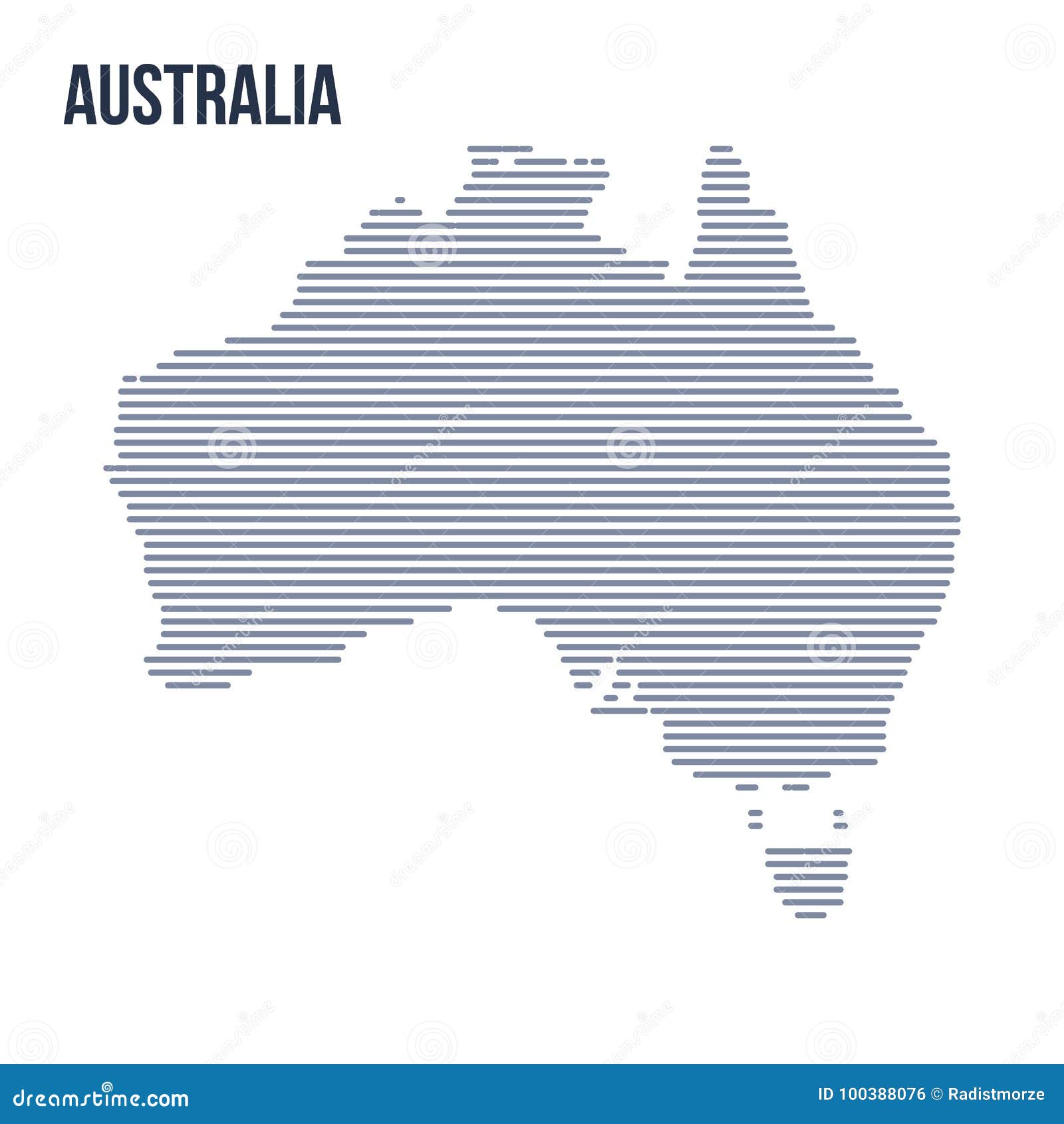 Vector Abstract Hatched Map of Australia with Horizontal Lines Isolated ...