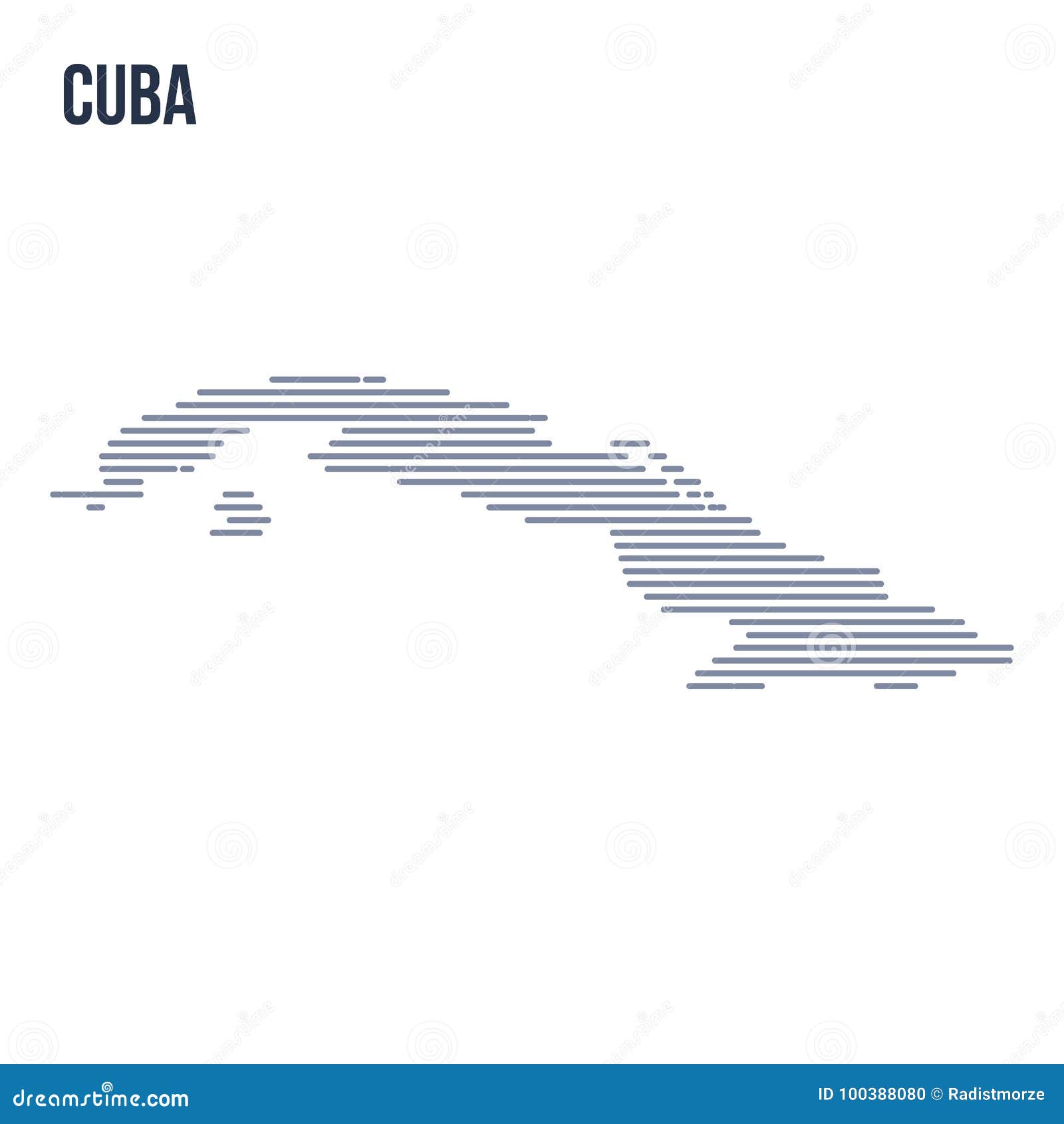 Vector Abstract Hatched Map of Cuba with Horizontal Lines Isolated on a ...