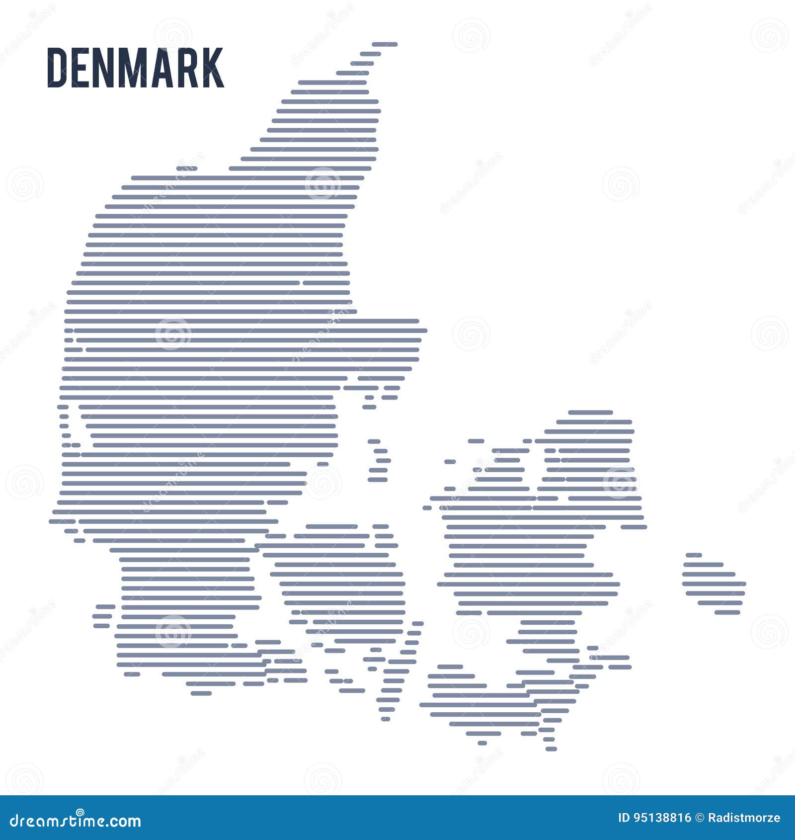 Vector Abstract Hatched Map of Denmark with Lines Isolated on a White ...