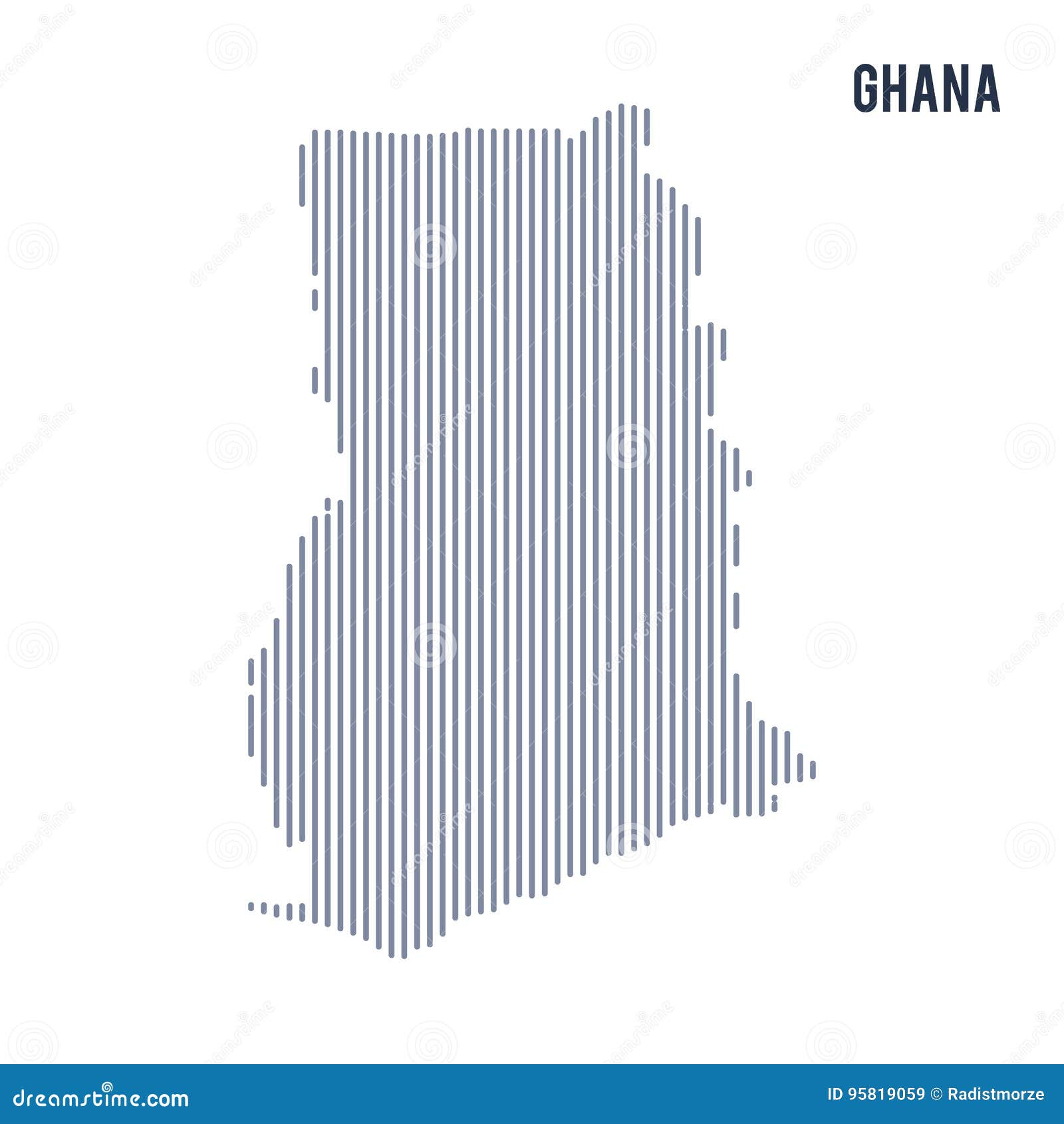 Vector Abstract Hatched Map of Ghana with Vertical Lines Isolated on a ...