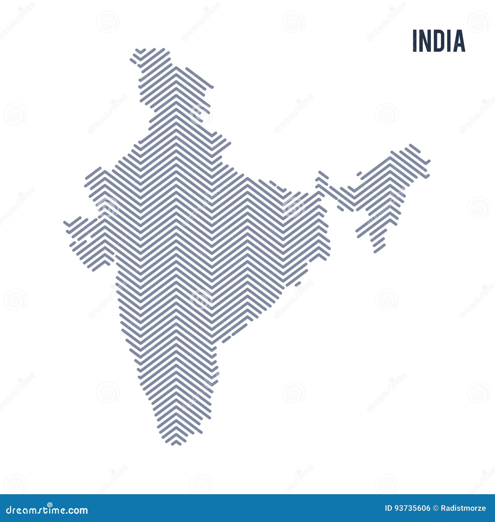 Vector Abstract Hatched Map of India Isolated on a White Background ...