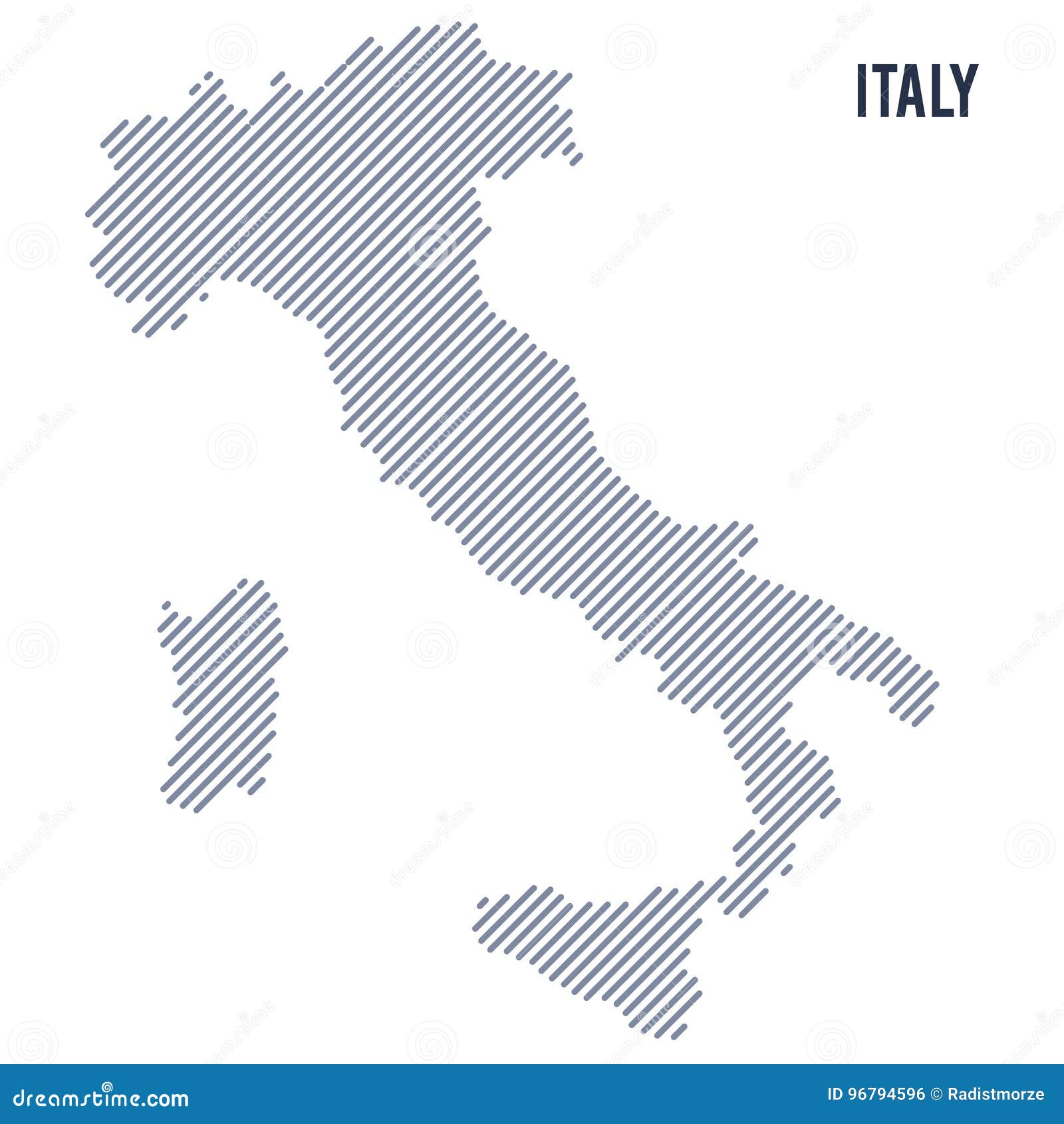 Vector Abstract Hatched Map of Italy with Oblique Lines Isolated on a ...