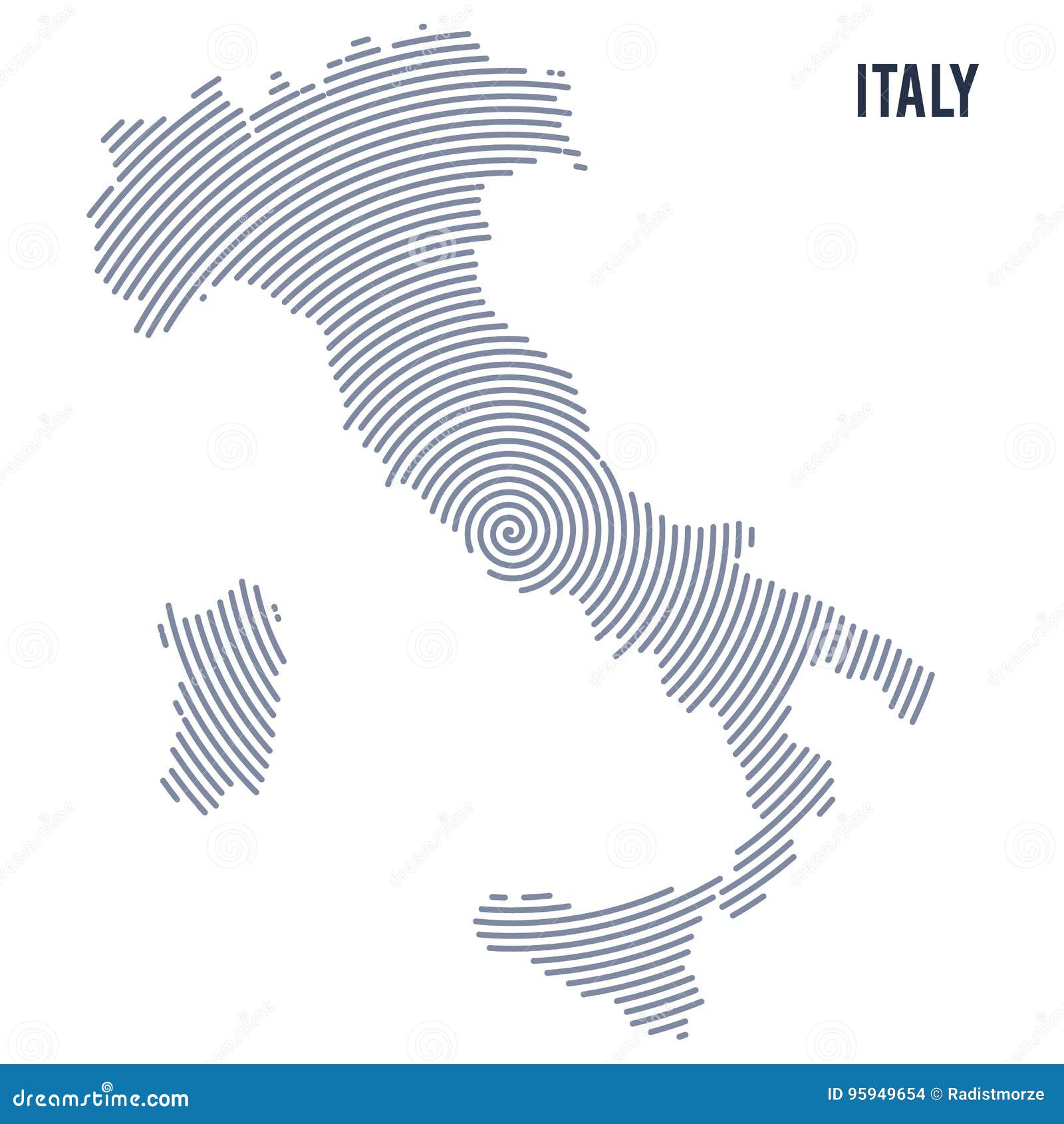 Vector Abstract Hatched Map of Italy with Spiral Lines Isolated on a ...
