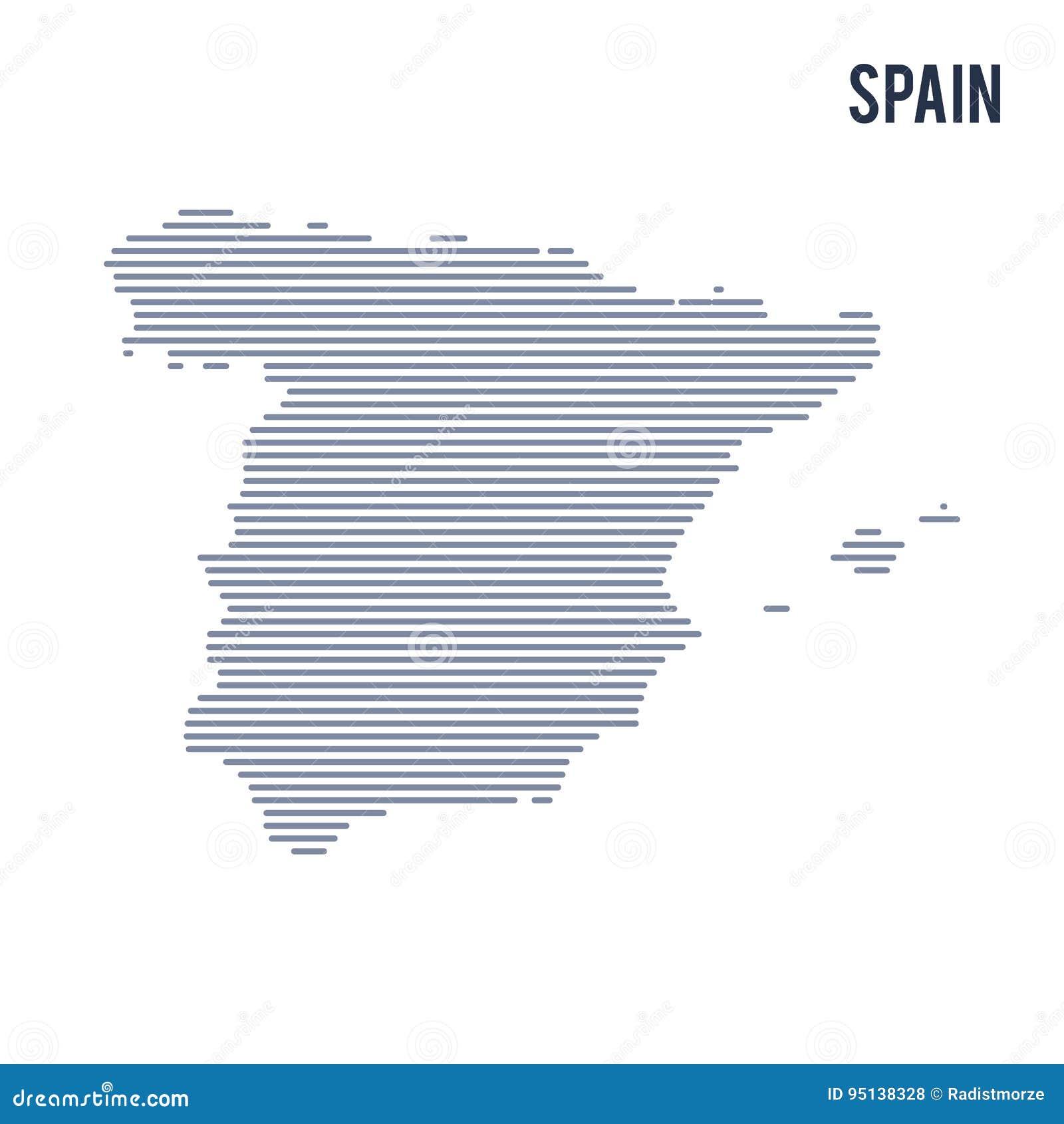 Vector Abstract Hatched Map of Spain with Lines Isolated on a White ...