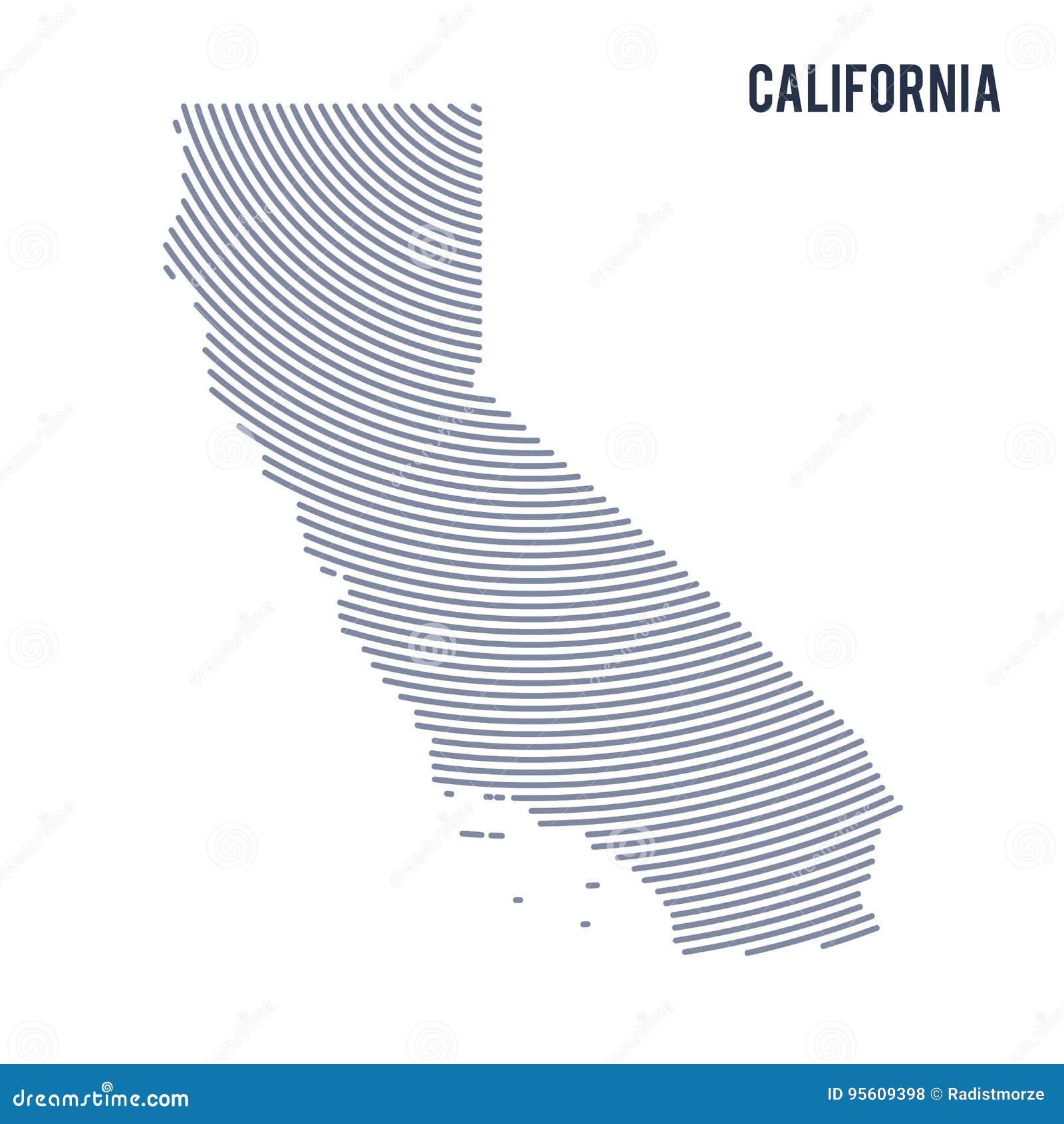 Vector Abstract Hatched Map of of State of California with Curve Lines ...