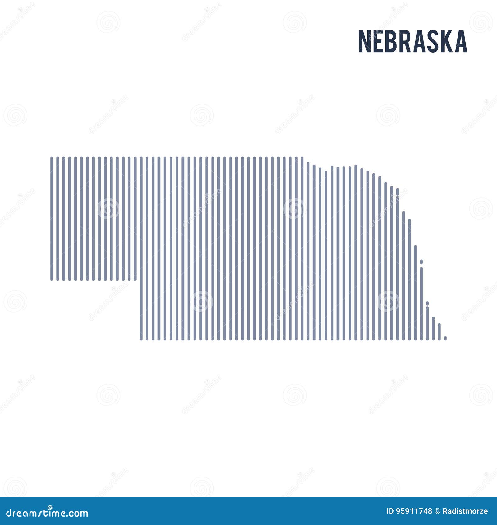 Vector Abstract Hatched Map of State of Nebraska with Vertical Lines ...