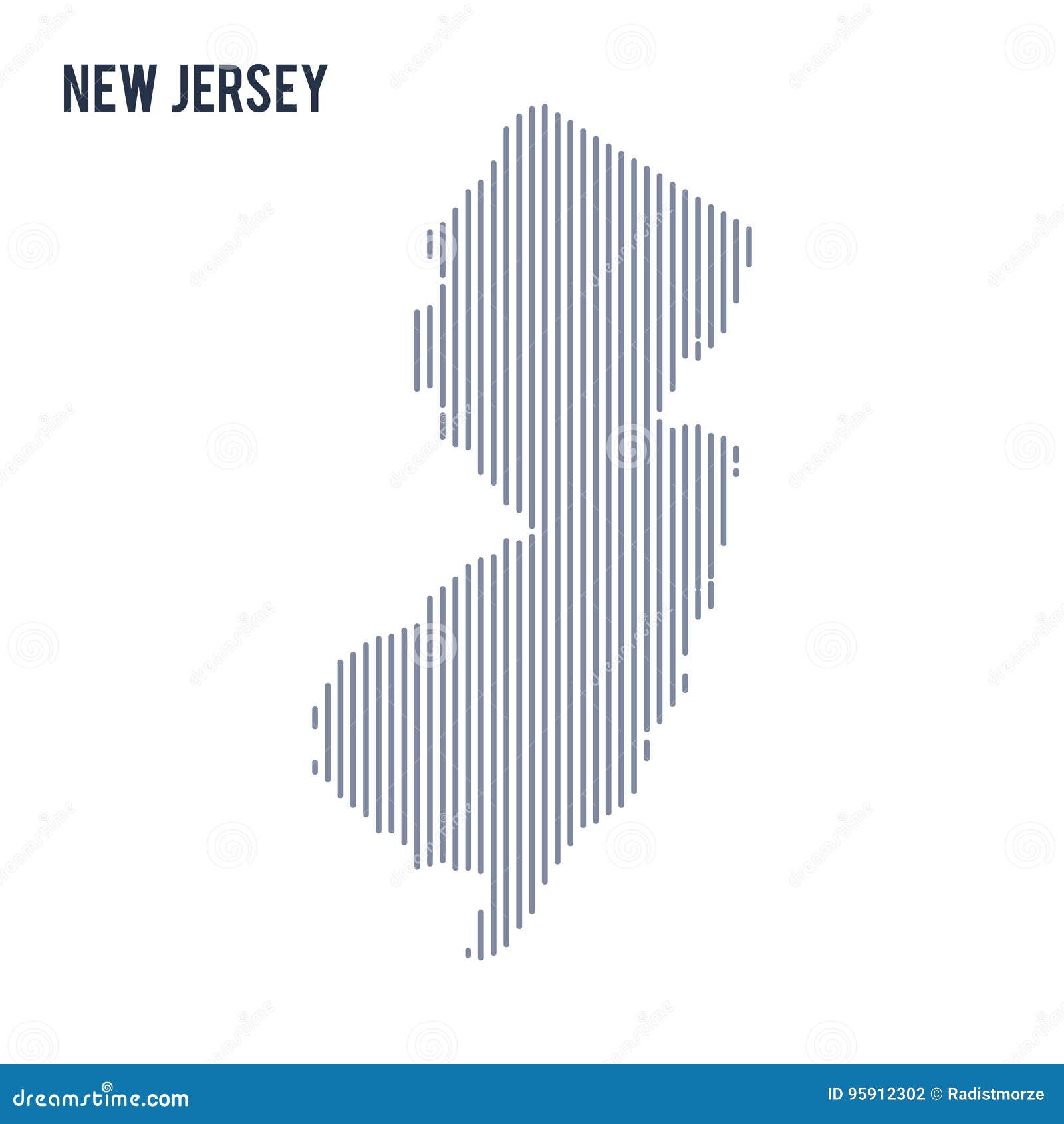 Vector Abstract Hatched Map of State of New Jersey with Vertical Lines ...