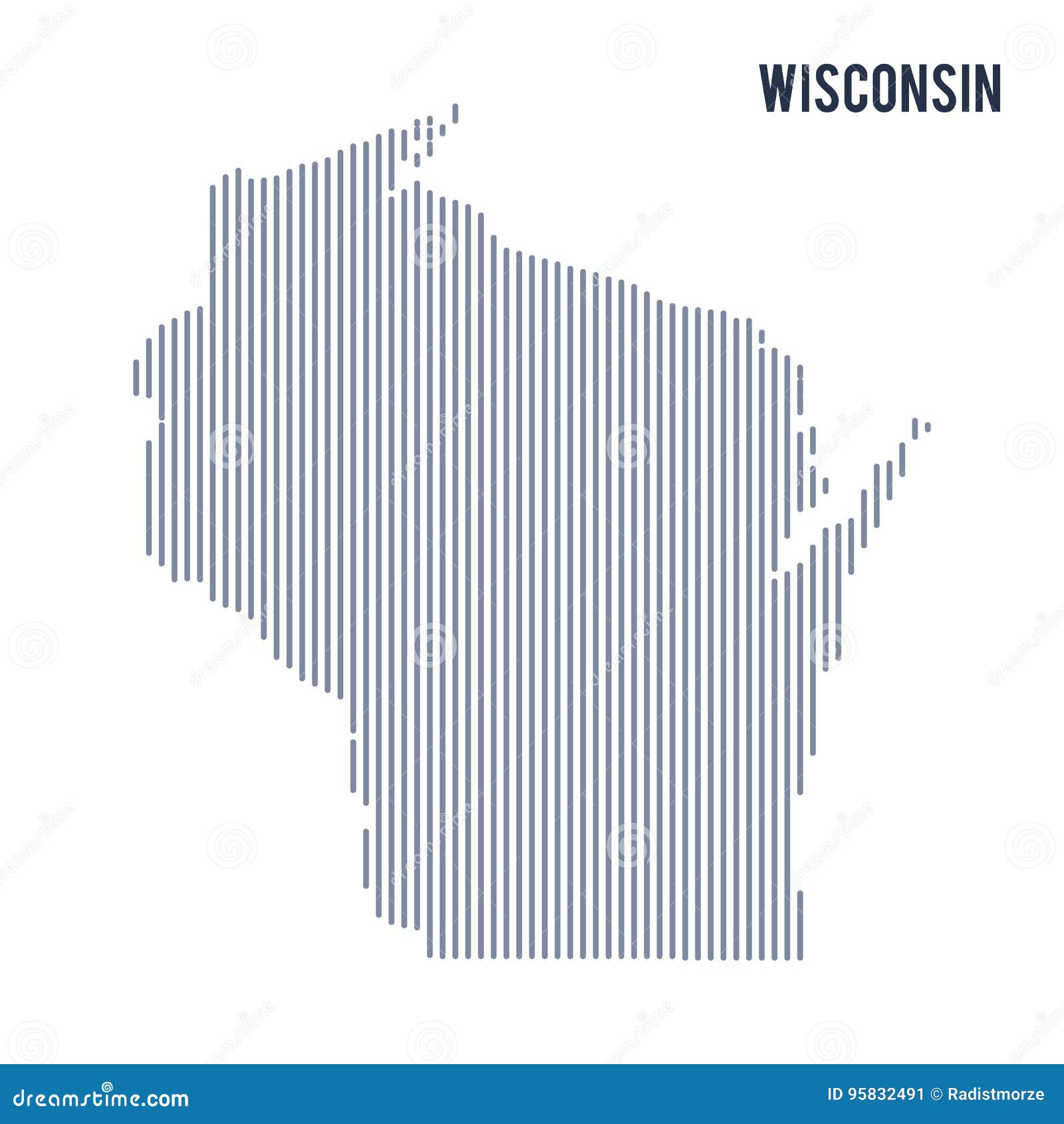 Vector Abstract Hatched Map of State of Wisconsin with Vertical Lines ...