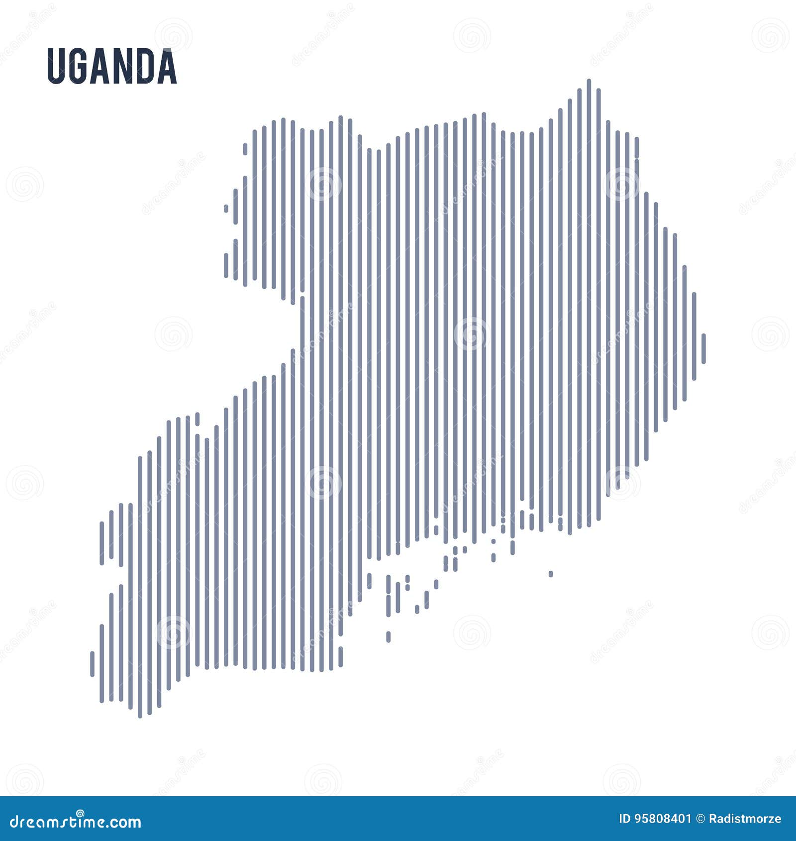 Vector Abstract Hatched Map of Uganda with Vertical Lines Isolated on a ...