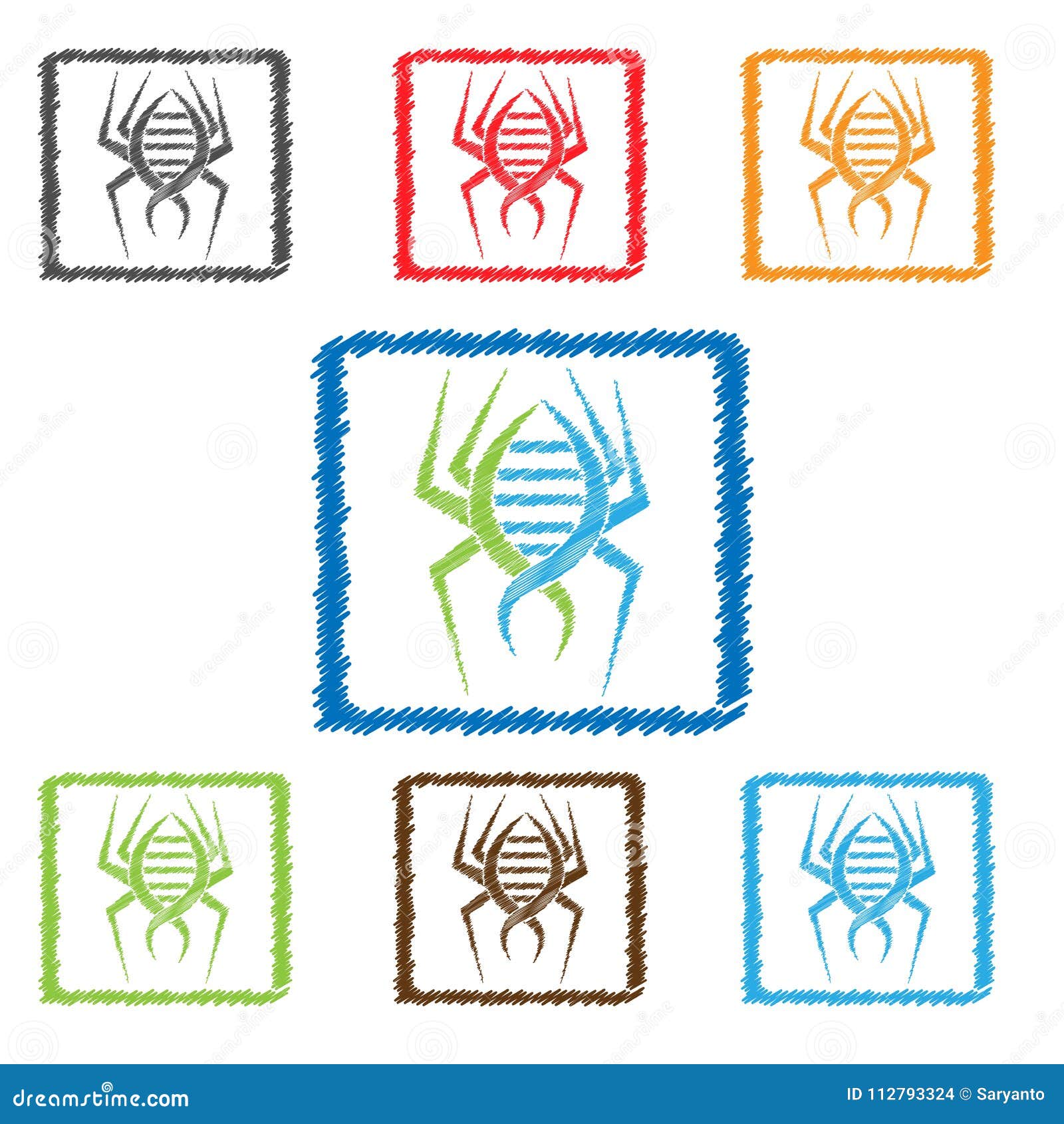 Vector Abstract Hatched Spider in Rectangular. Flat Design Stock Vector ...
