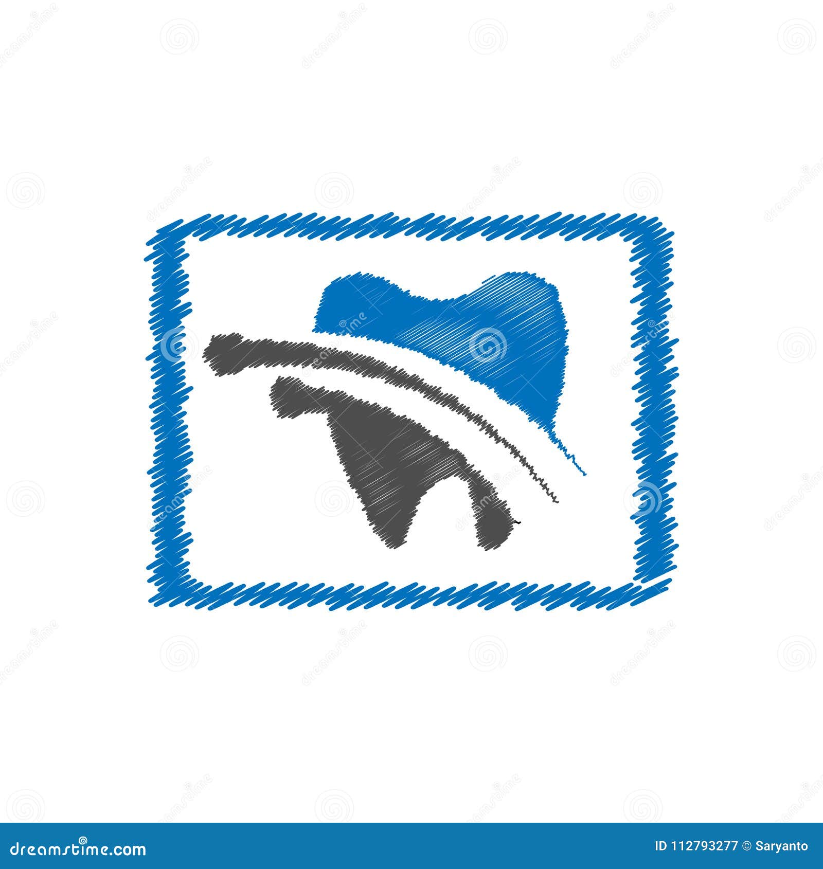 Vector Abstract Hatched Tooth in Rectangular. Flat Design Stock Vector ...