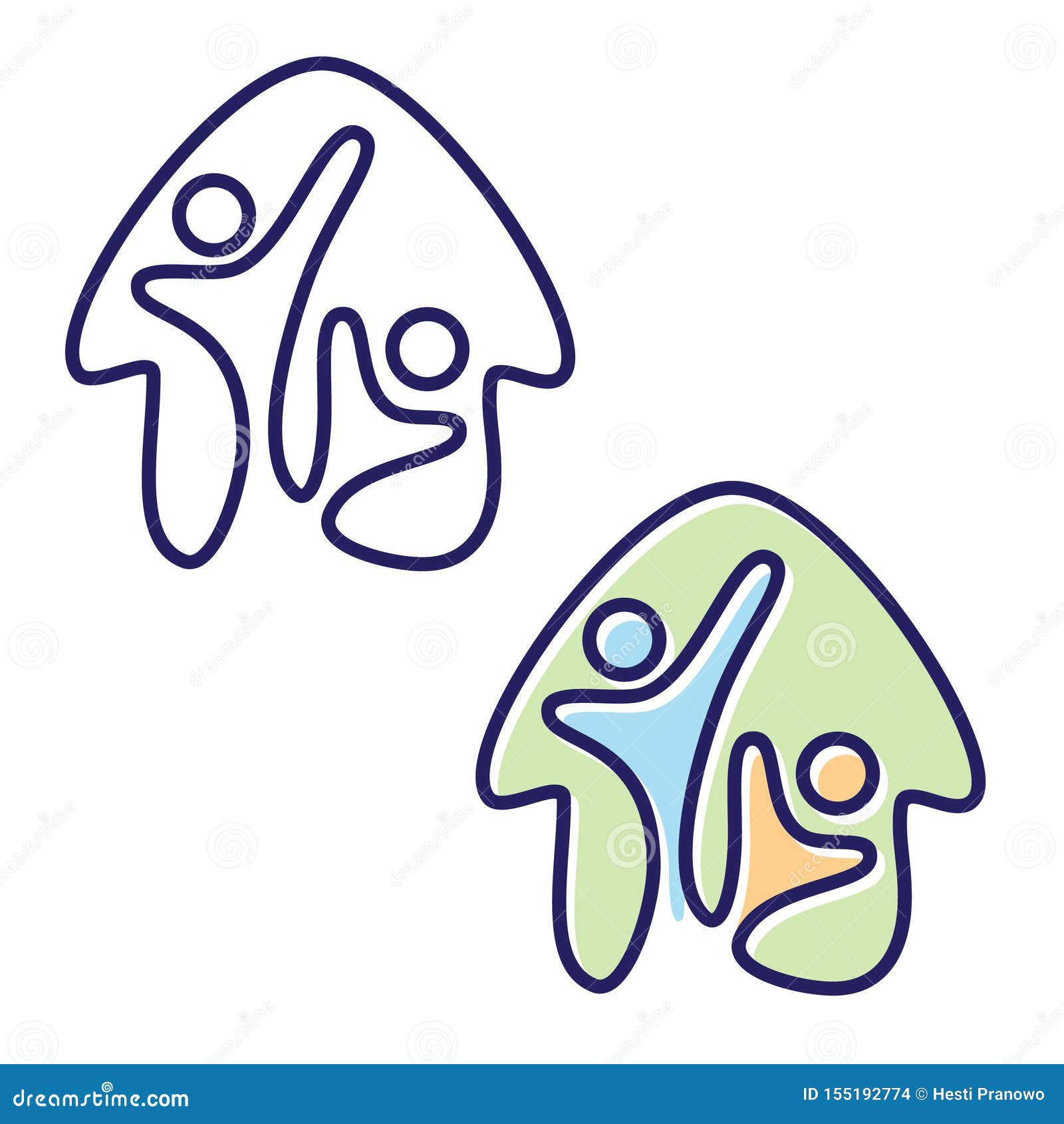 Vector Abstract Home with Two People Icon Symbol in Flat Style Stock ...