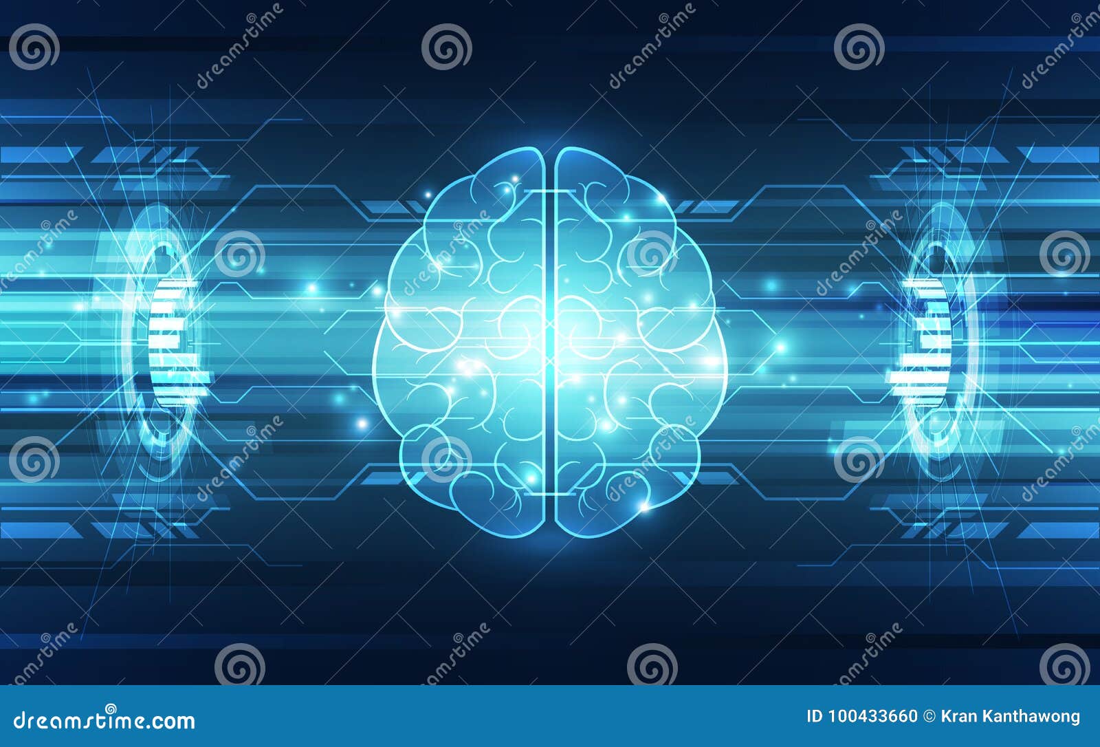 Vector Abstract Human Brain on Technology Background Stock Vector ...