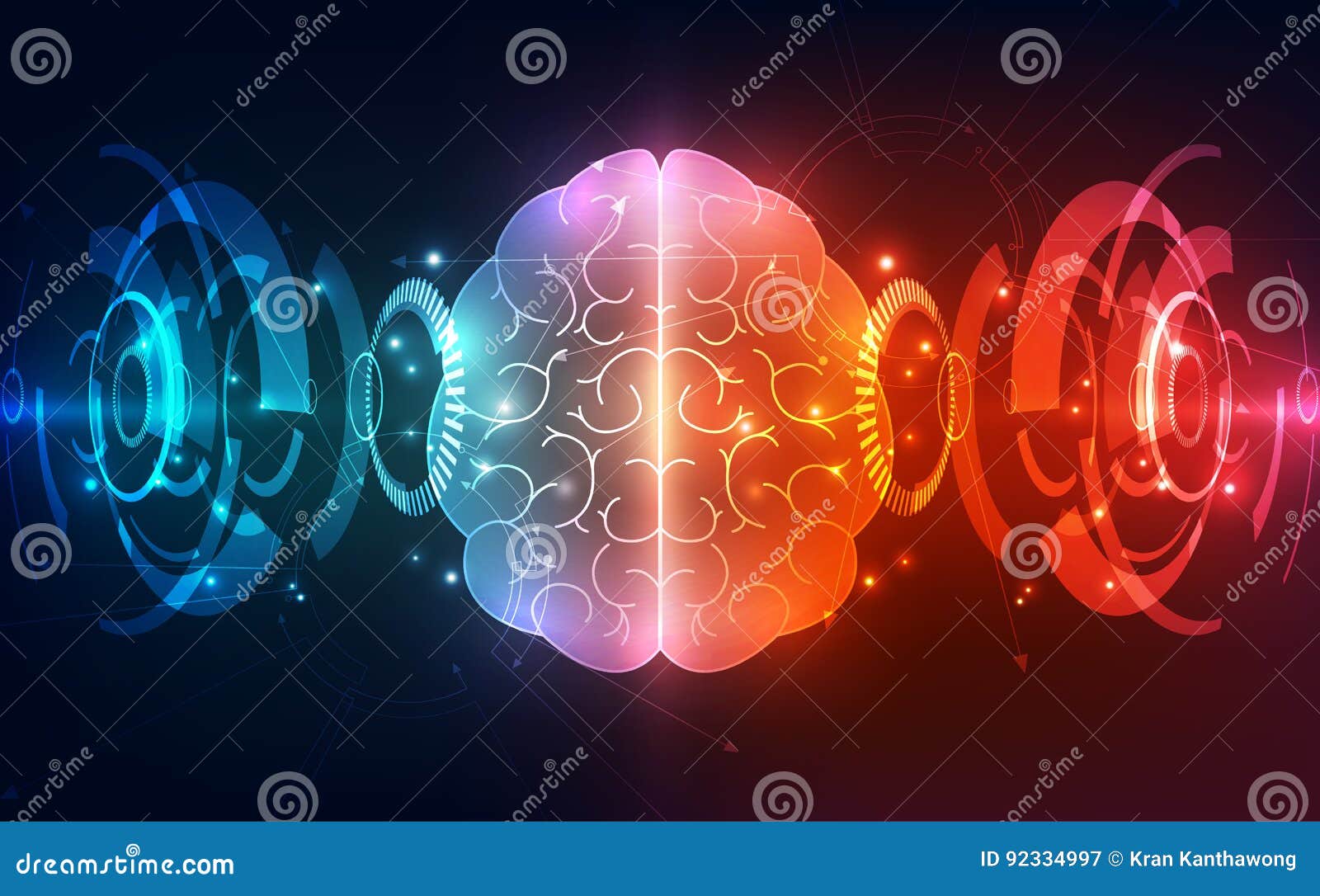 Vector Abstract Human Brain on Technology Background Represent ...
