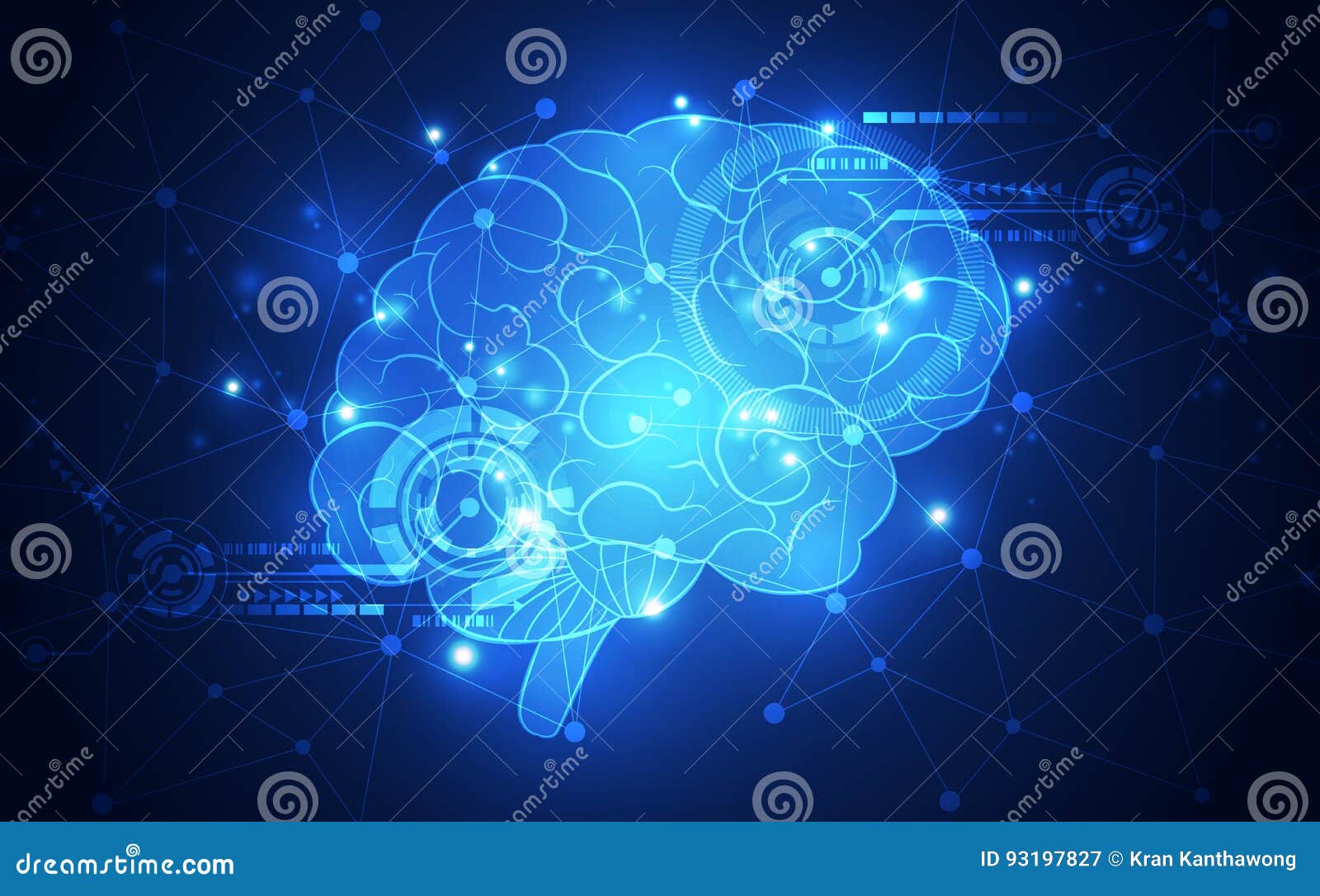 Vector Abstract Human Brain on Technology Background Represent ...